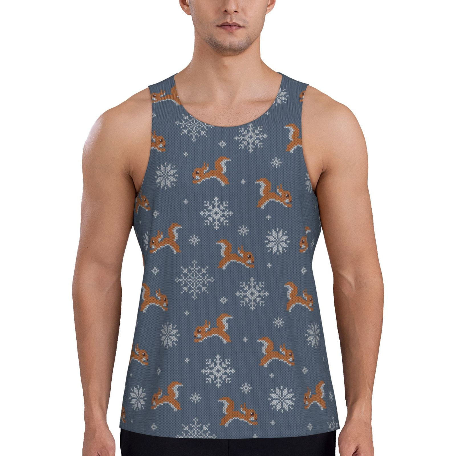Cauagu Squirrel And Snowflakes Print Men's Sleeveless Muscle Shirts ...