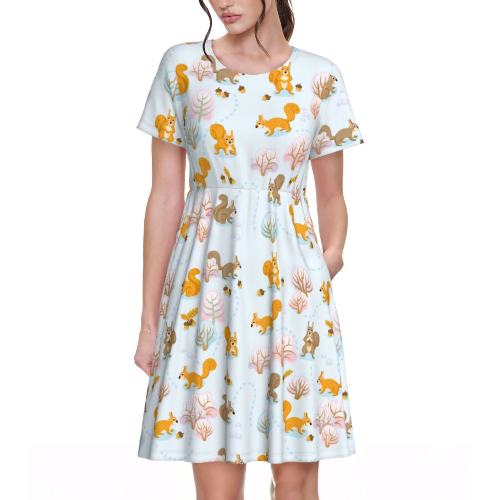 Cauagu Squirrel In The Forest Print Summer Dresses for Women 2025 Loose ...