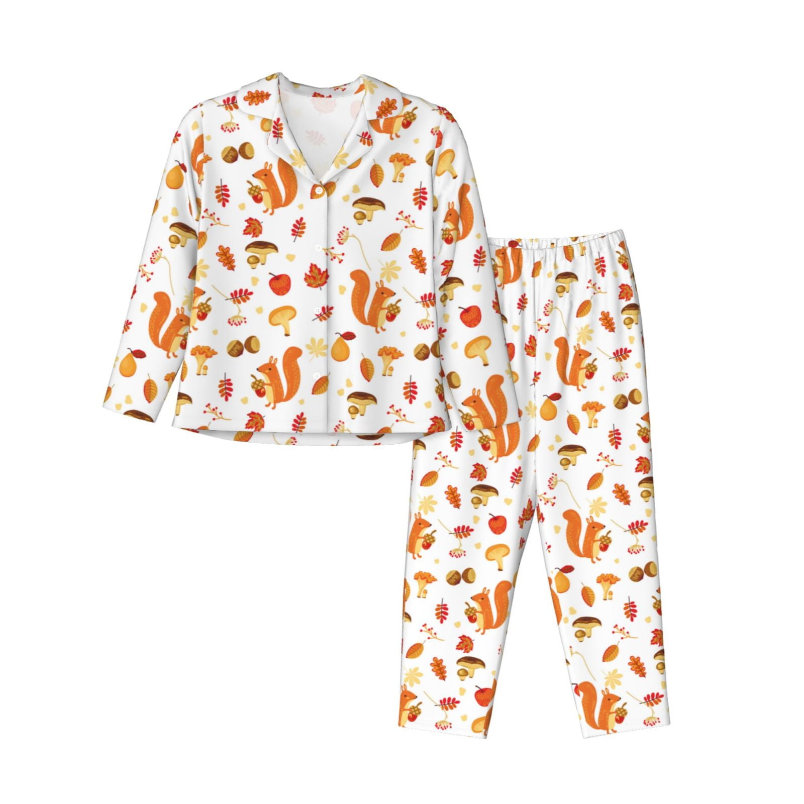 Cauagu Squirrel InThe Forest3 Print Women's Long-Sleeve Pajamas Set ...