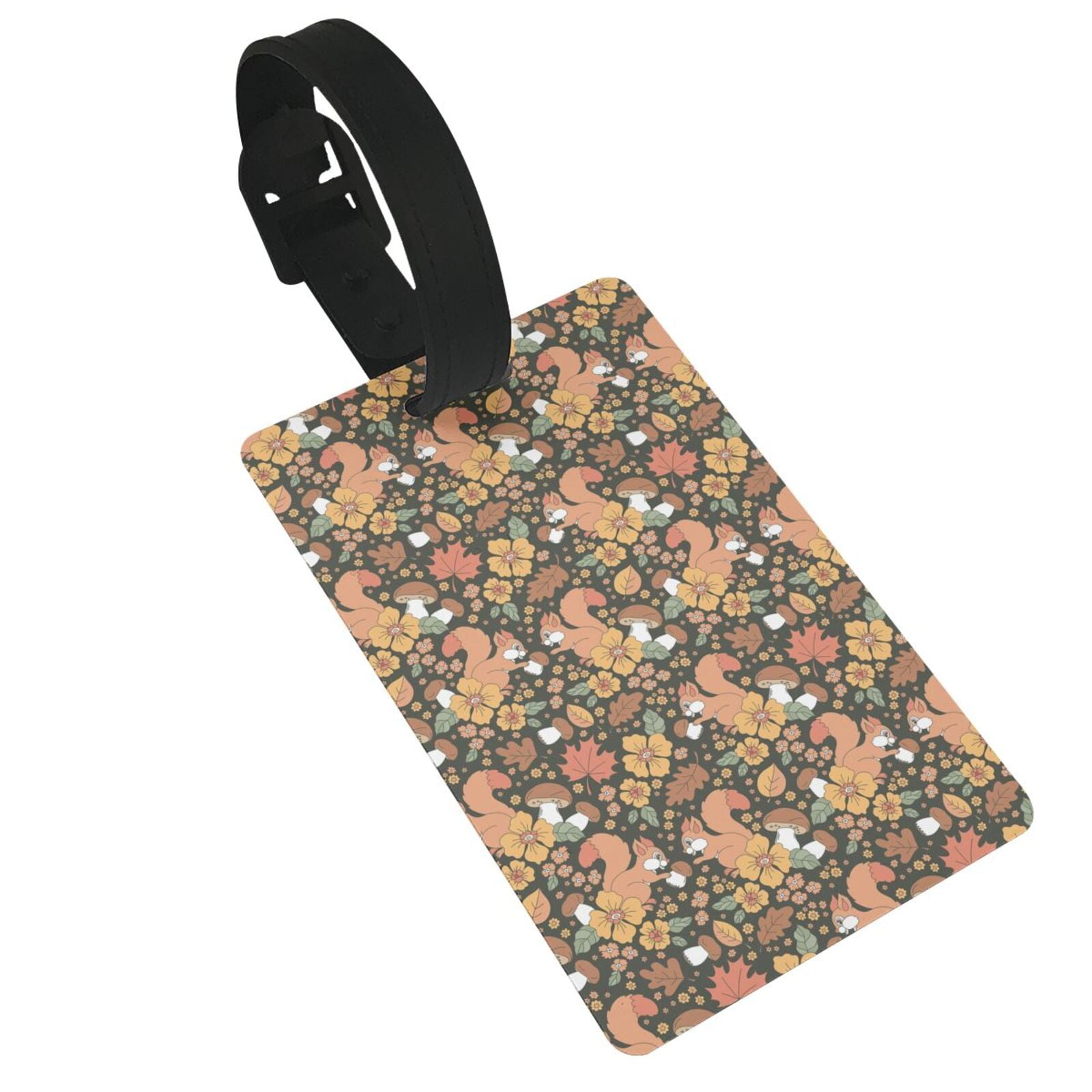 Cauagu Squirrel Mushroom Yellow Flower Print PVC Luggage Tag, Suitcase ...