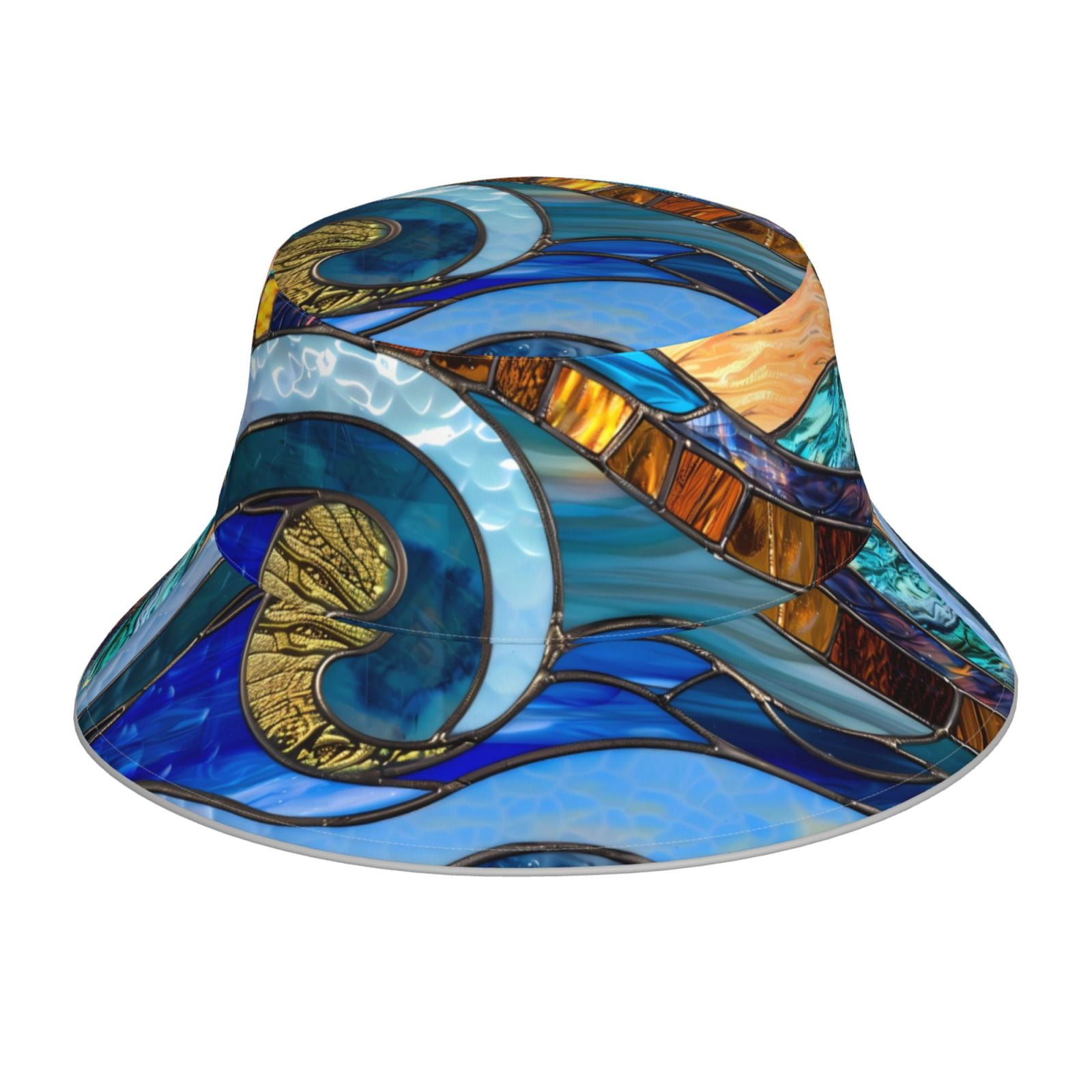 Cauagu Stained Glass Ocean Wave for Unisex Bucket Hat,Outdoor Summer ...