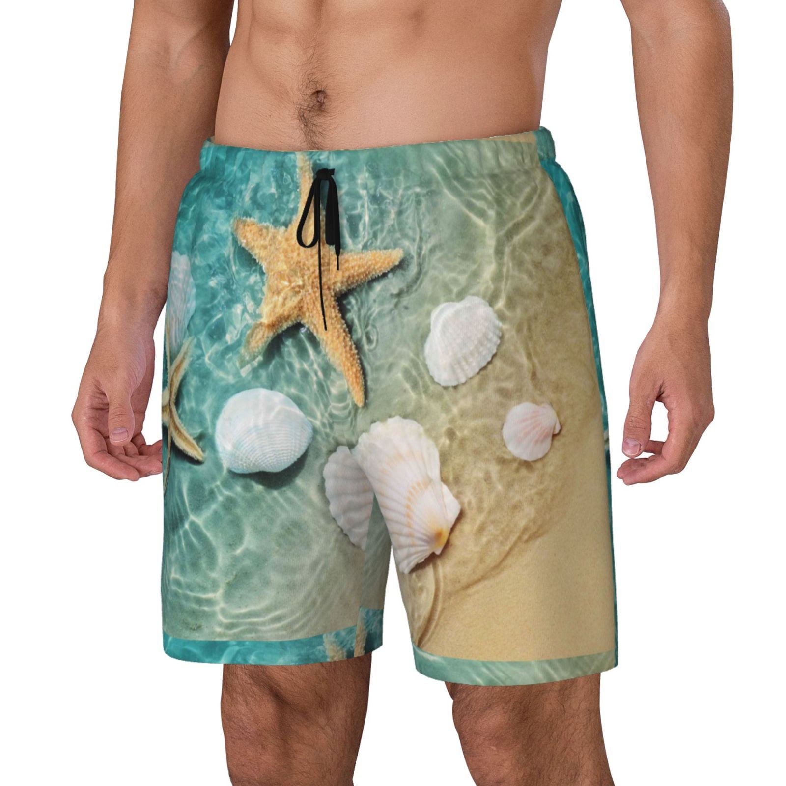 Cauagu Starfish And Seashell Print Mens Swim Trunks Quick Dry Board ...