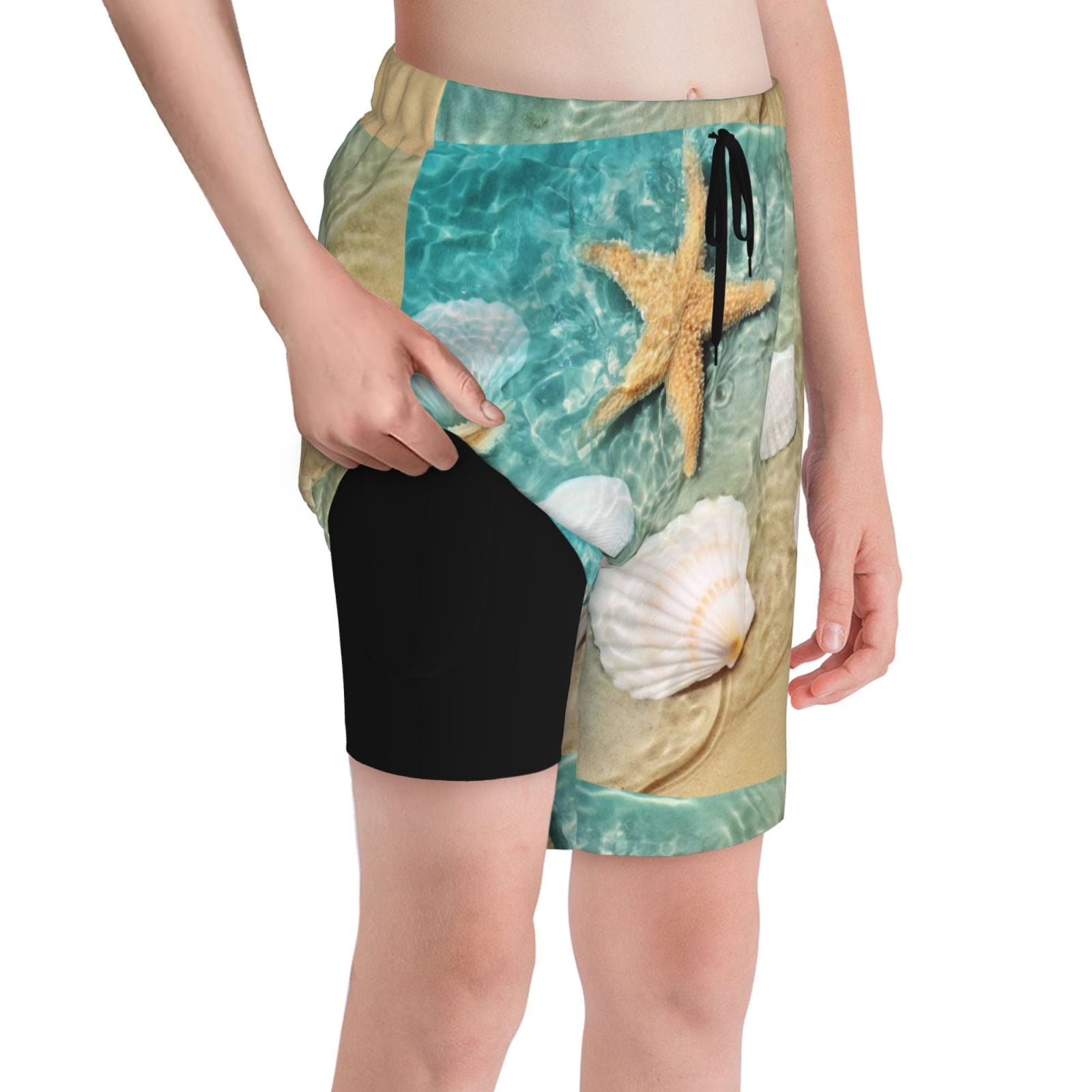 Cauagu Starfish And Seashell Print Swim Trunks for Men,Youth Boys Swim ...