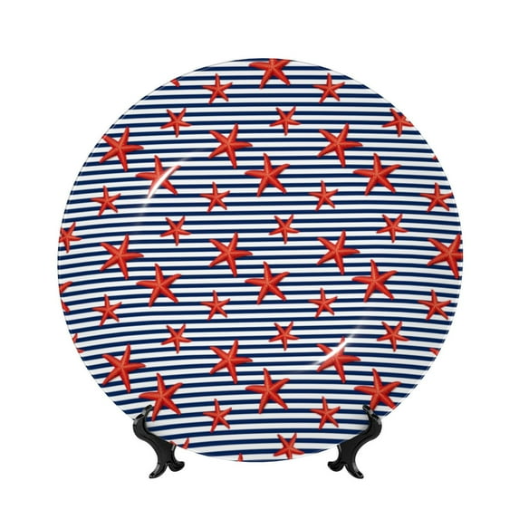 Cauagu Starfish Navy Blue Stripe Print Bone China Decorative Plate ...