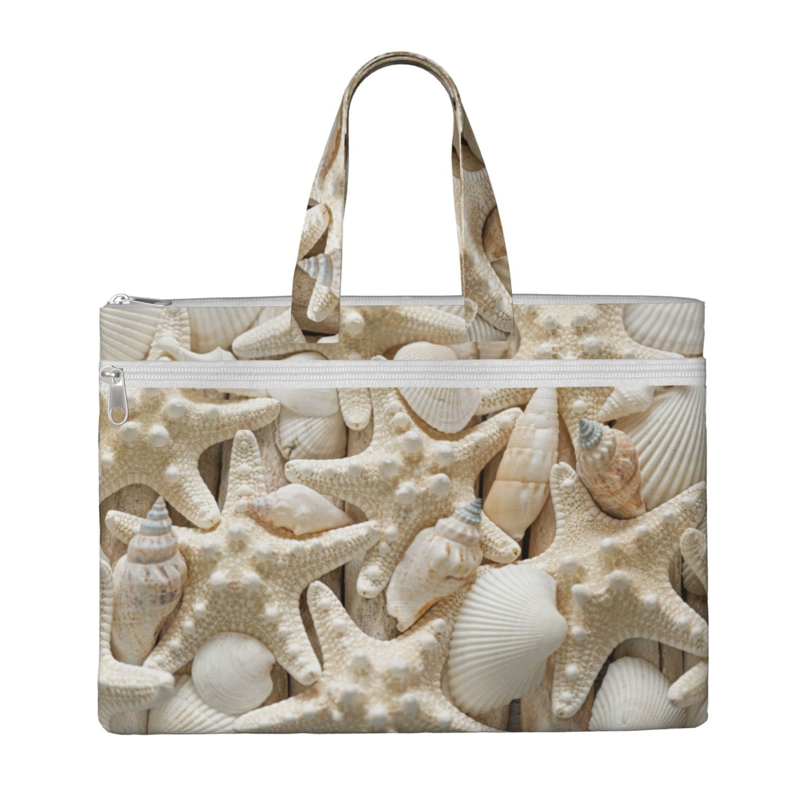 Cauagu Starfish and Sea Shells Pattern Canvas Tote File Bag, Zipper ...