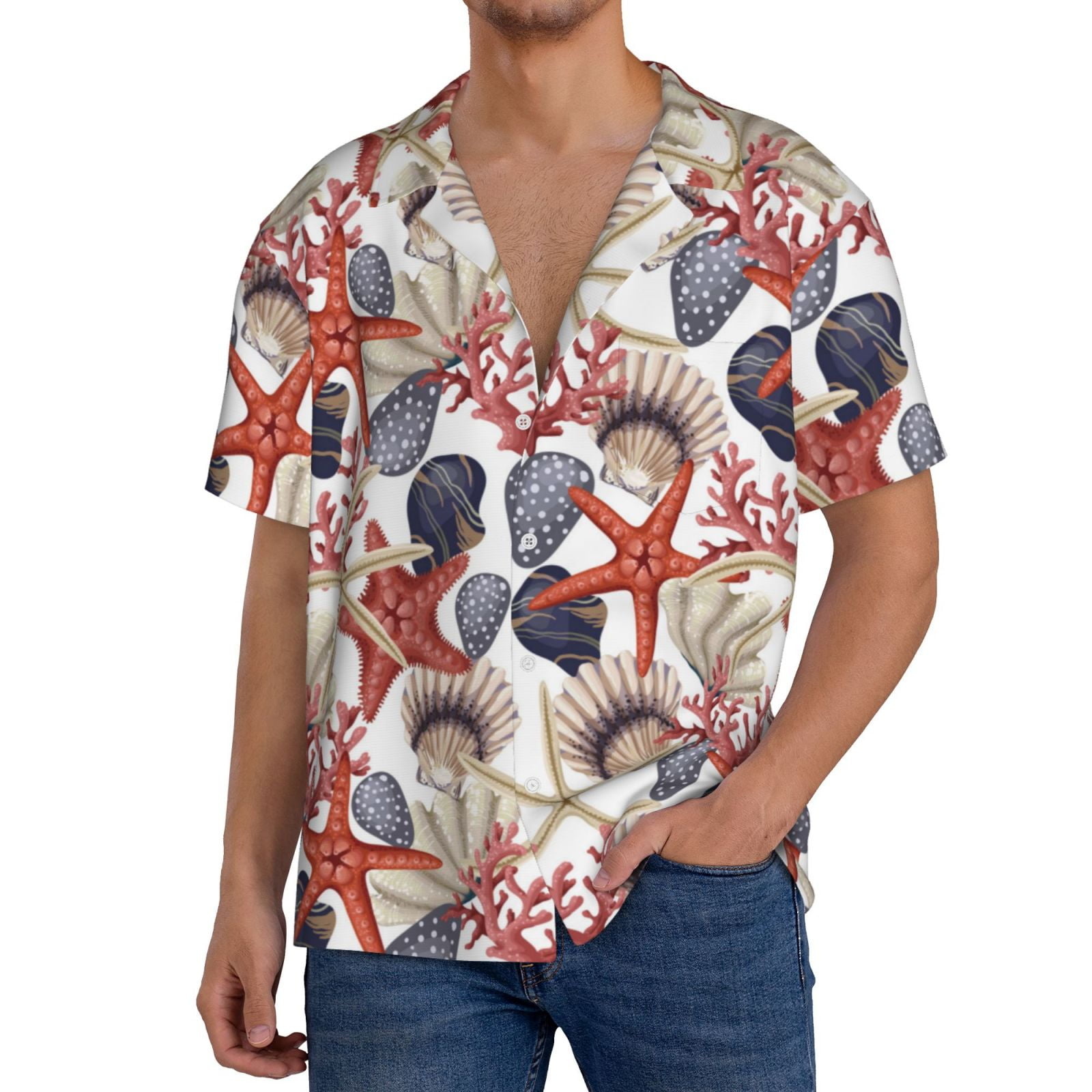 Cauagu Starfish Shell Men's Short Sleeve Button Down Hawaiian Shirt for ...