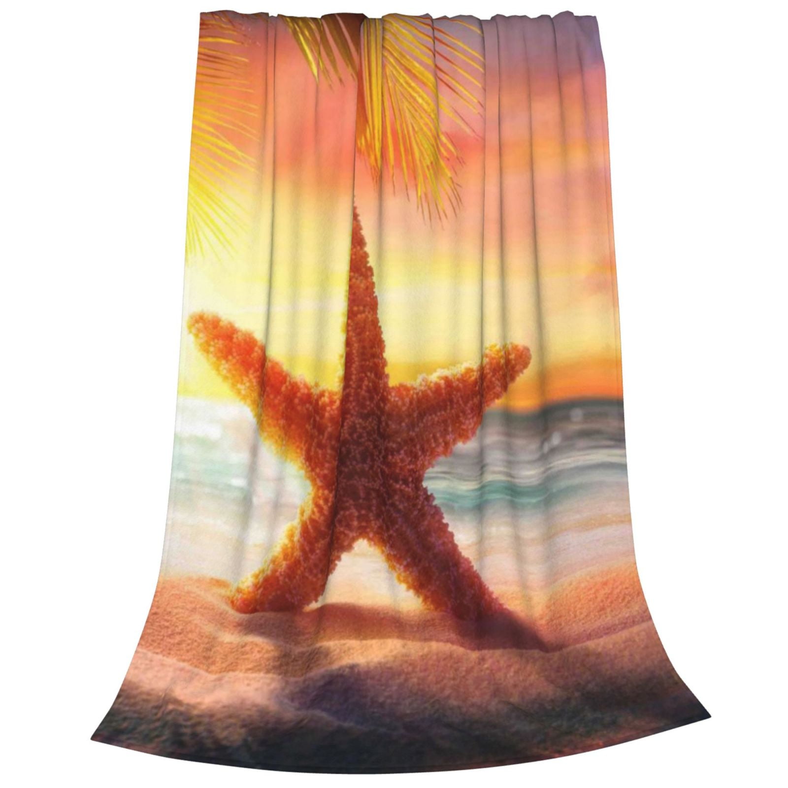 Cauagu Starfish Sunset Sea Beach Pattern Flannel Bed Blankets,Fleece ...
