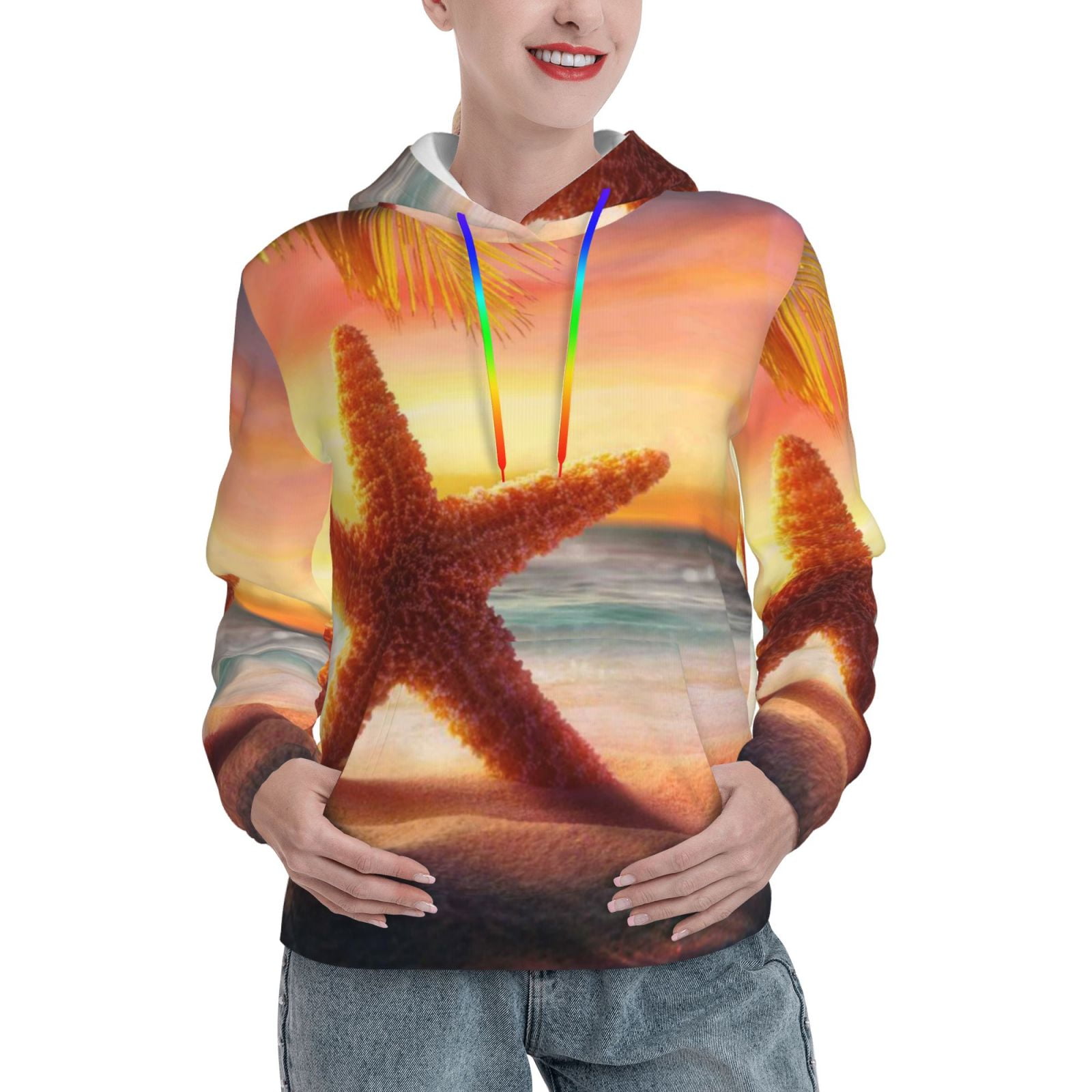Cauagu Starfish Sunset Sea Beach for Women's Hooded Sweatshirts Pullover Hoodie for Women Fall ...