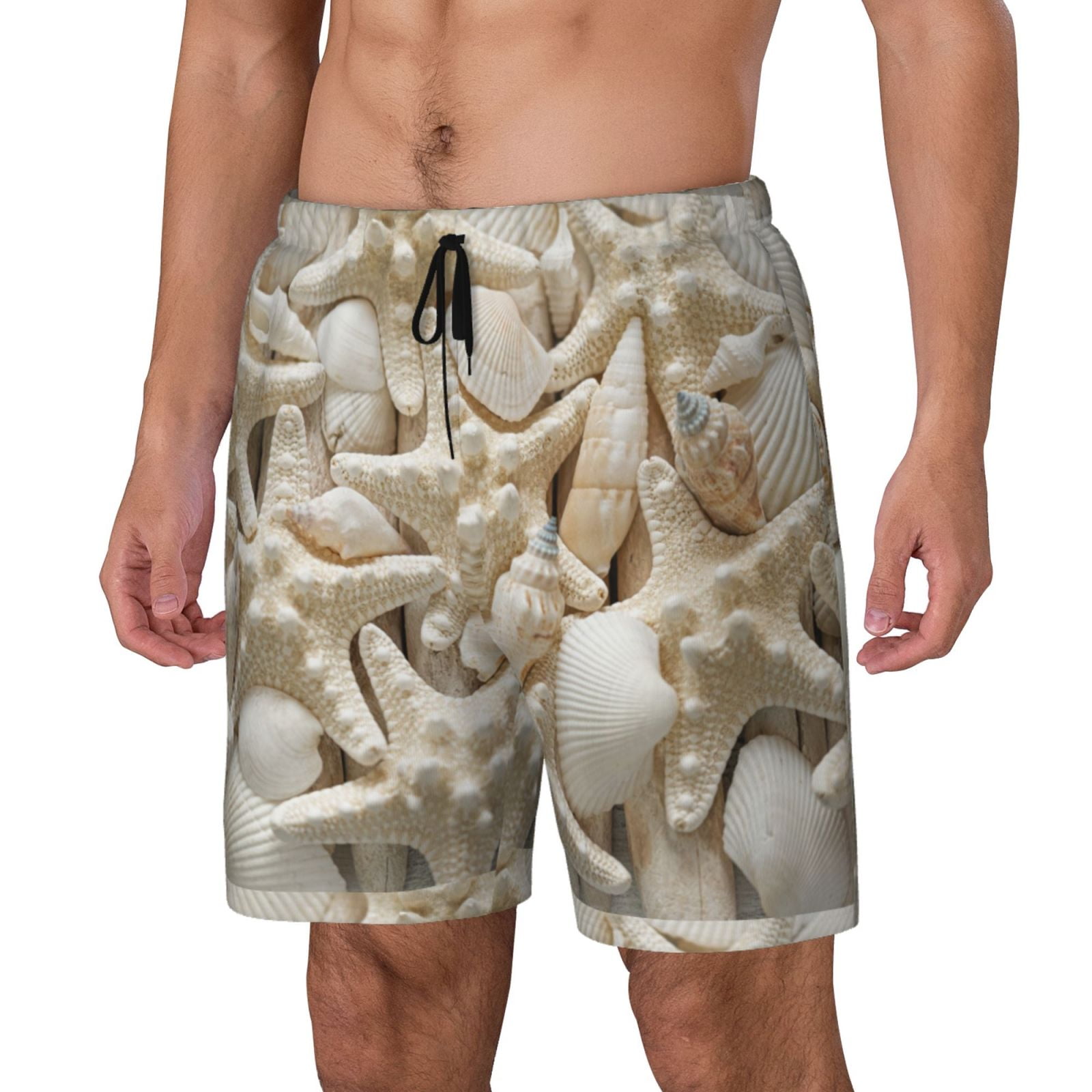 Cauagu Starfish and Sea Shells Print Mens Swim Trunks Quick Dry Board ...