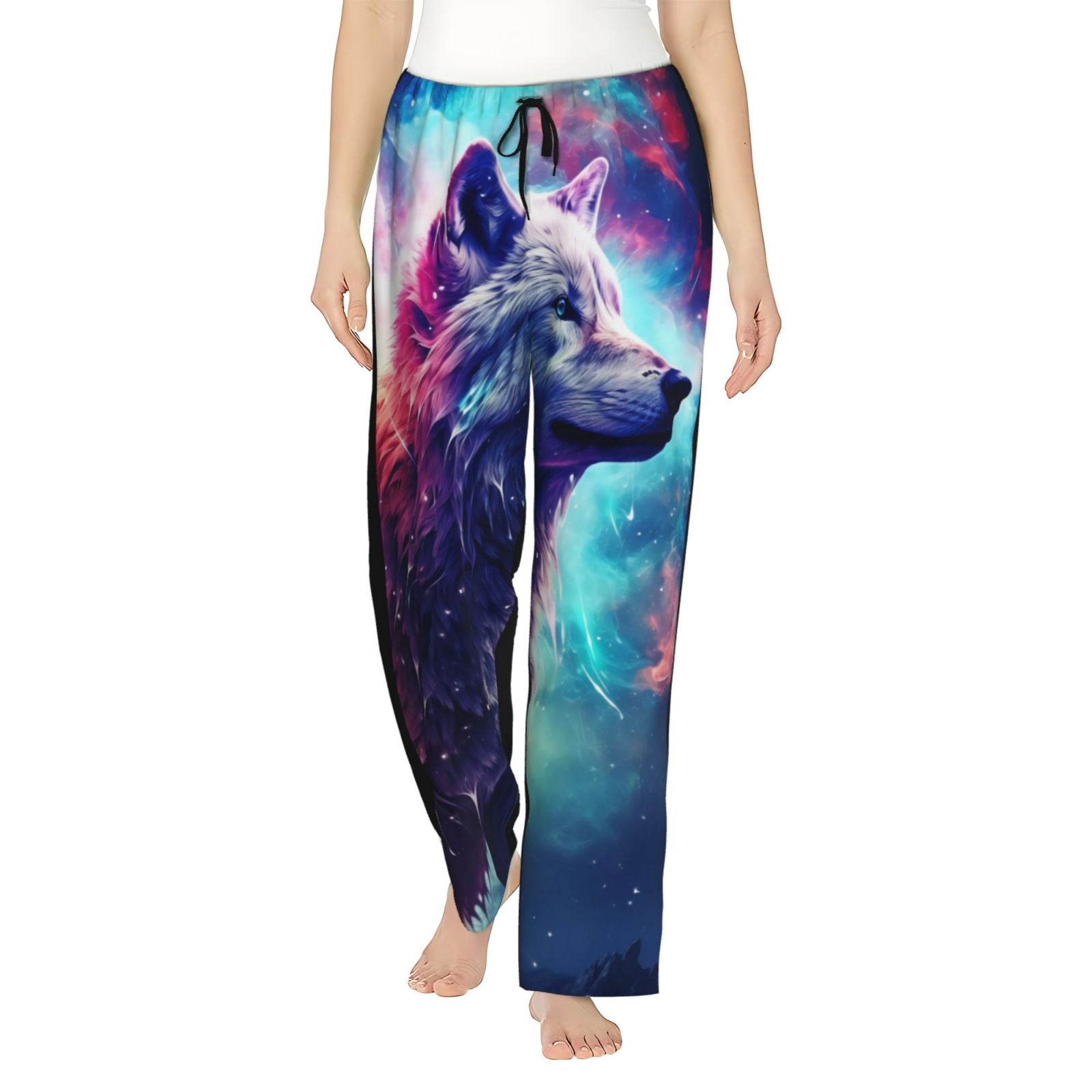 Cauagu Starry Multicolored Wolf Pajama Pants for Women Loose Fit Wide ...