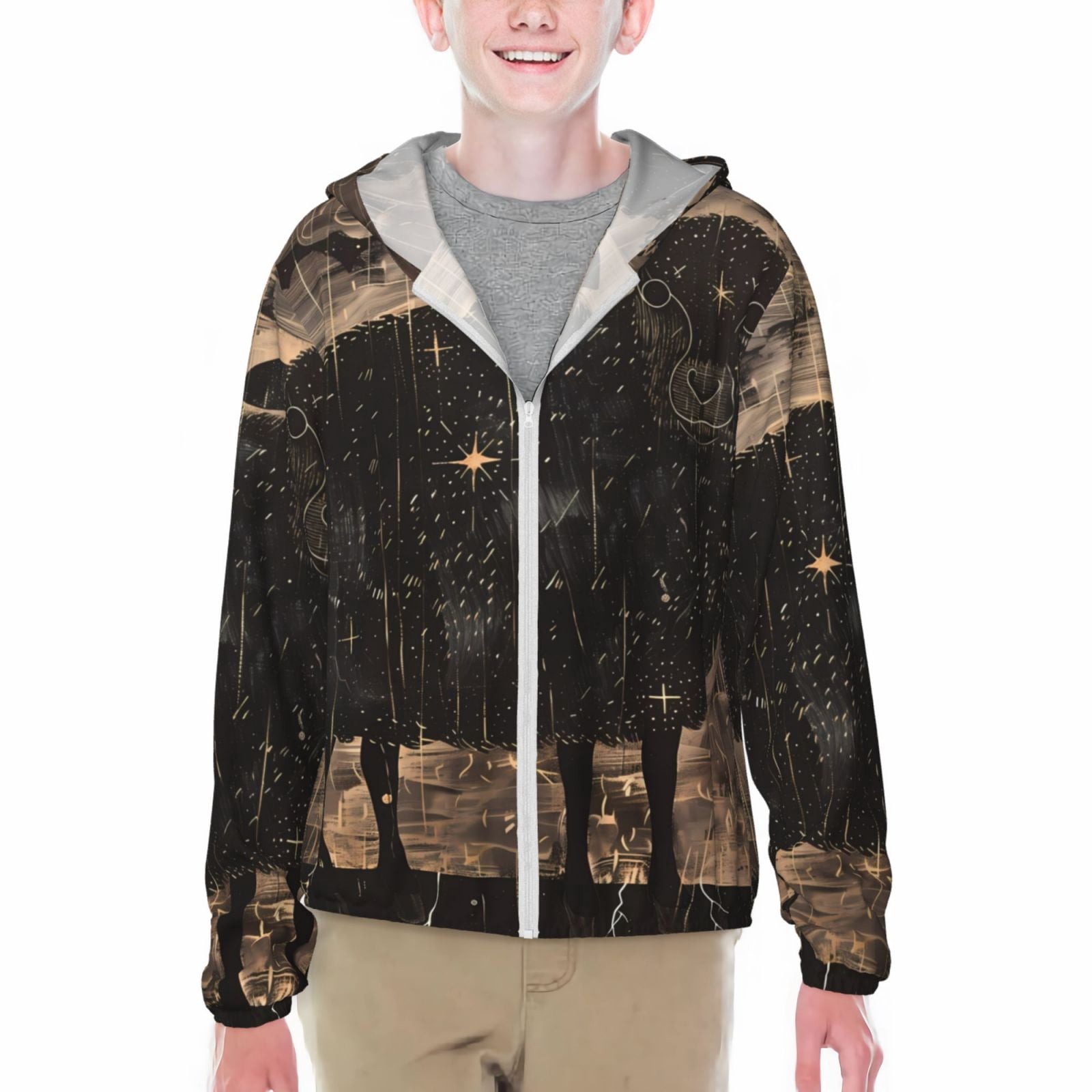 Cauagu Starry Night Black Sheep Print Sun Protection Jacket for Teen ...