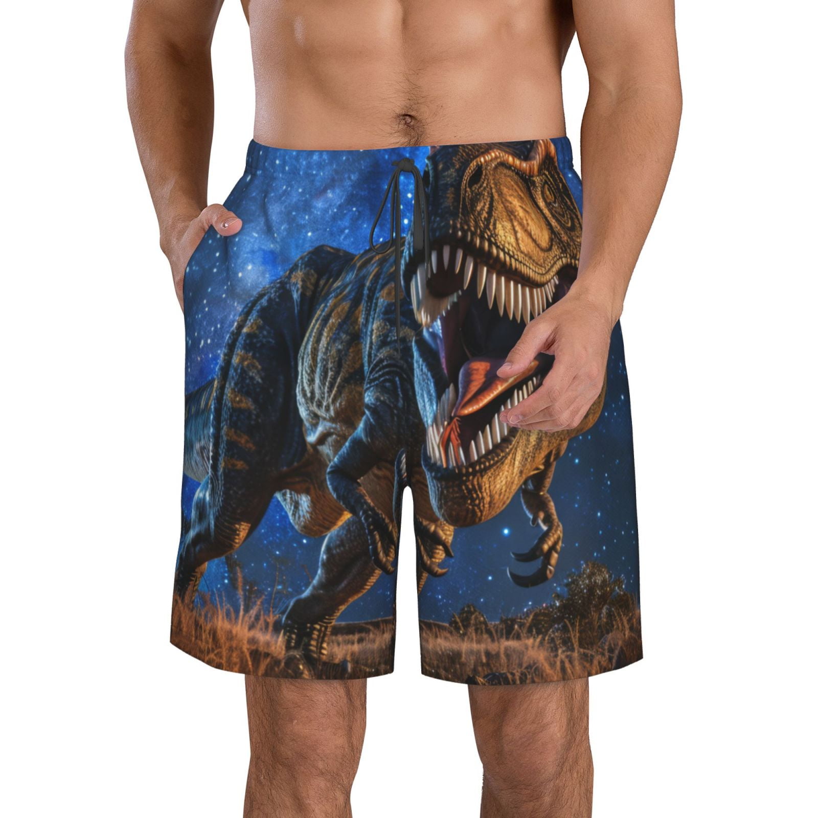 Cauagu Starry Night Charging Dinosaur Print Men's Swim Trunks,Hawaiian ...