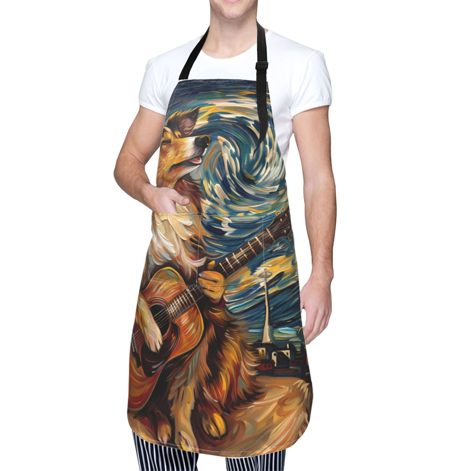 Cauagu Starry Night Guitar Dog Aprons with Pockets,Waterproof Apron for ...