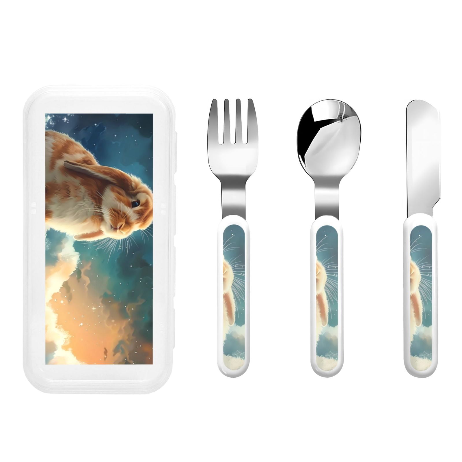 Cauagu Starry Sky Cloud Cute Rabbit Print 3-Pieces Toddler Cutlery Set ...