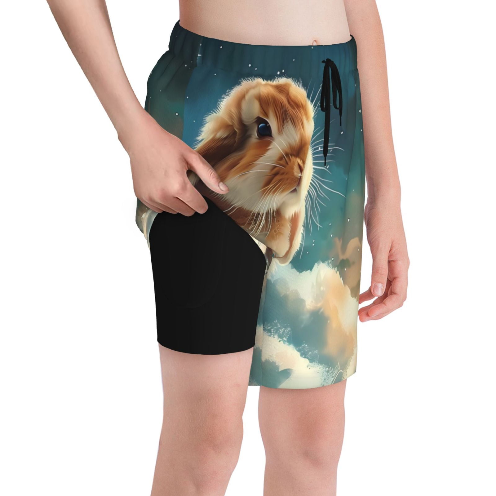 Cauagu Starry Sky Cloud Cute Rabbit Print Swim Trunks for Men,Youth ...