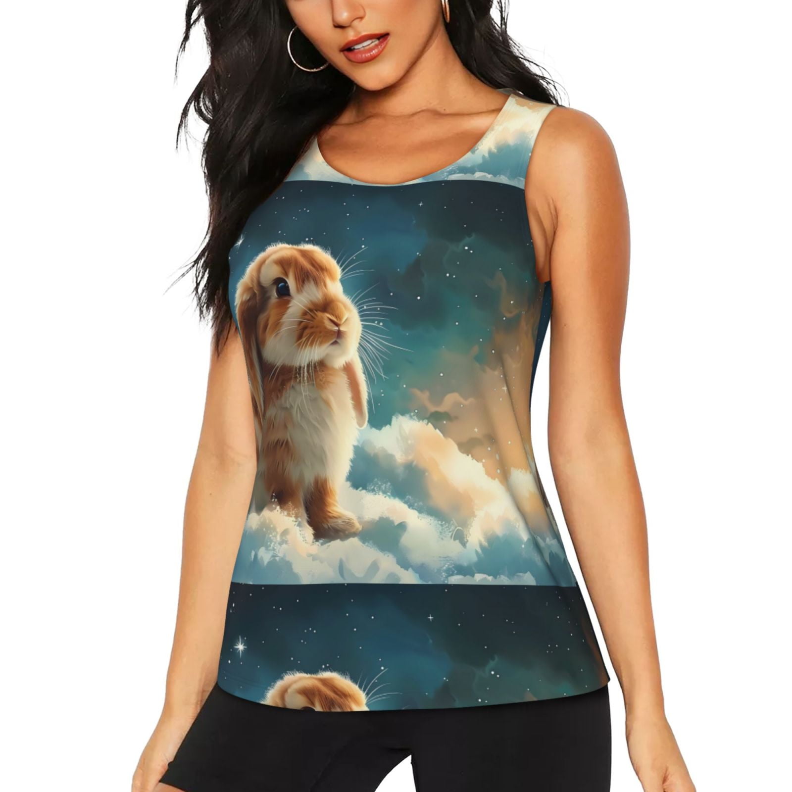 Cauagu Starry Sky Cloud Cute Rabbit for Women's Workout Tank Tops ...