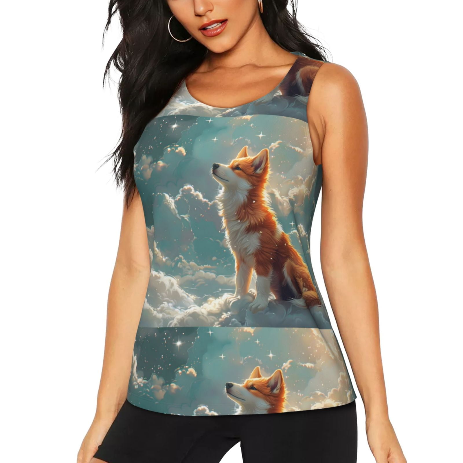 Cauagu Starry Sky Cloud Fox for Women's Workout Tank Tops Sleeveless ...