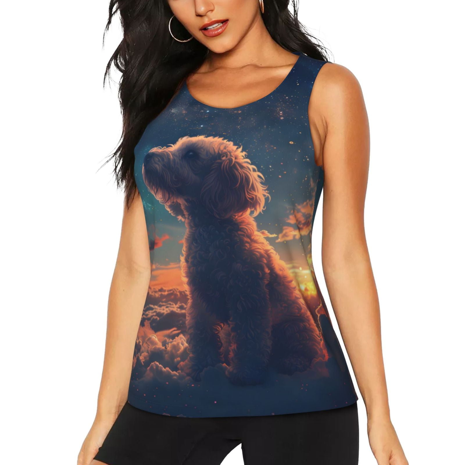 Cauagu Starry Sky Cloud Puppy for Women's Workout Tank Tops Sleeveless ...
