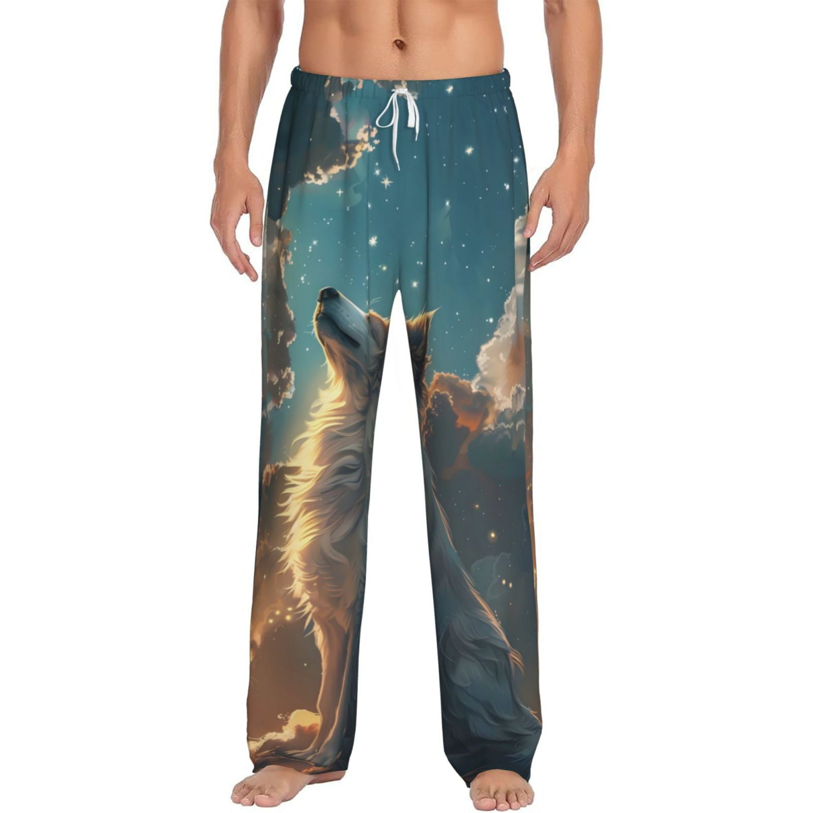 Cauagu Starry Sky Cloud Wolf Mens Pajama Pants Sleep & Lounge Pants,PJ ...