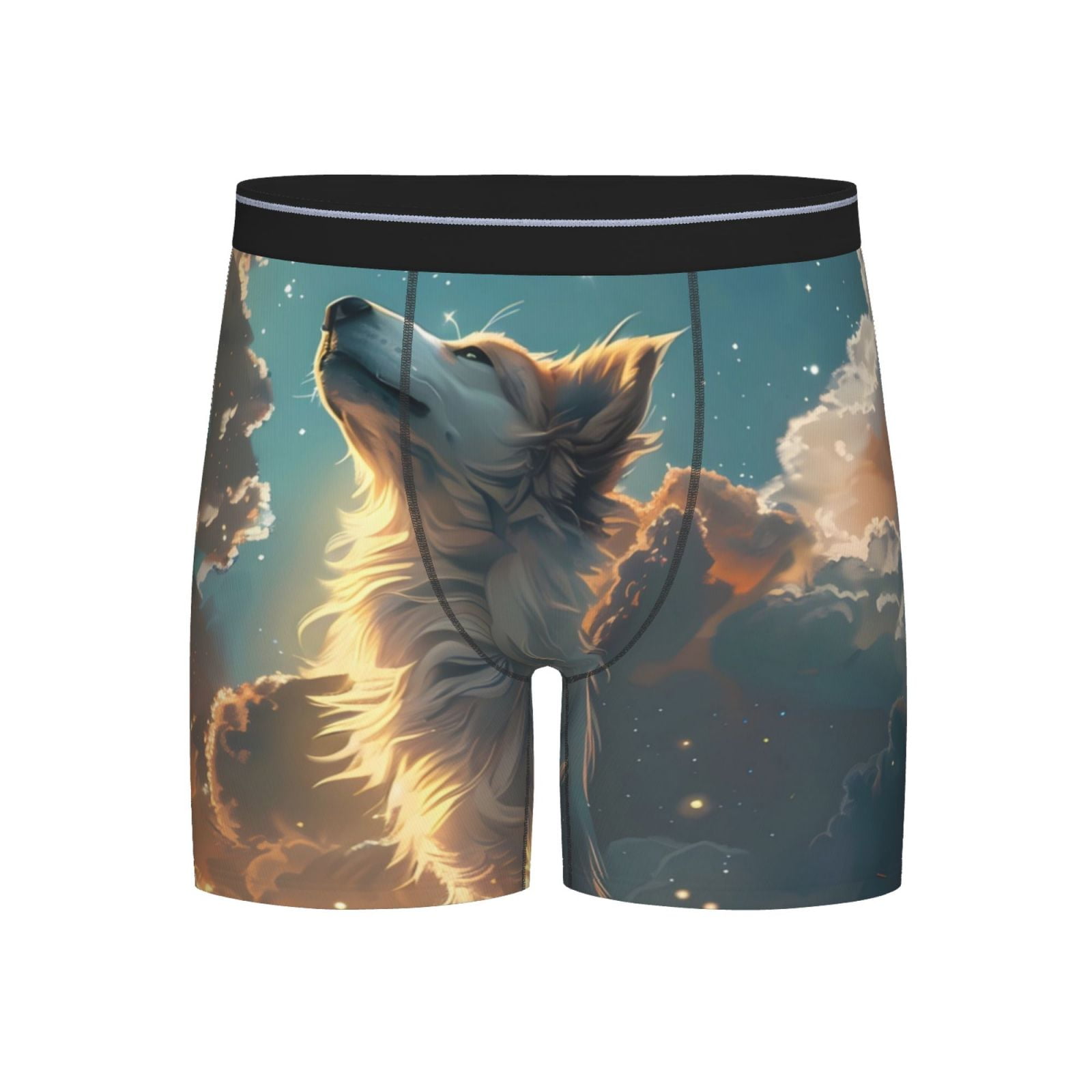 Cauagu Starry Sky Cloud Wolf Print Men's Boxer Briefs, Funny & Cute ...