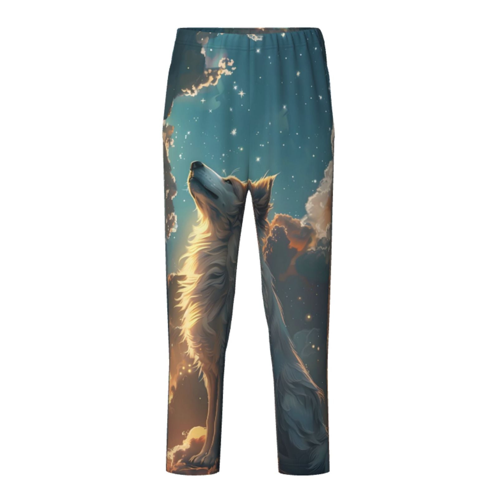 Cauagu Starry Sky Cloud Wolf for Cute Pajamas Pants,Elastic Waist ...