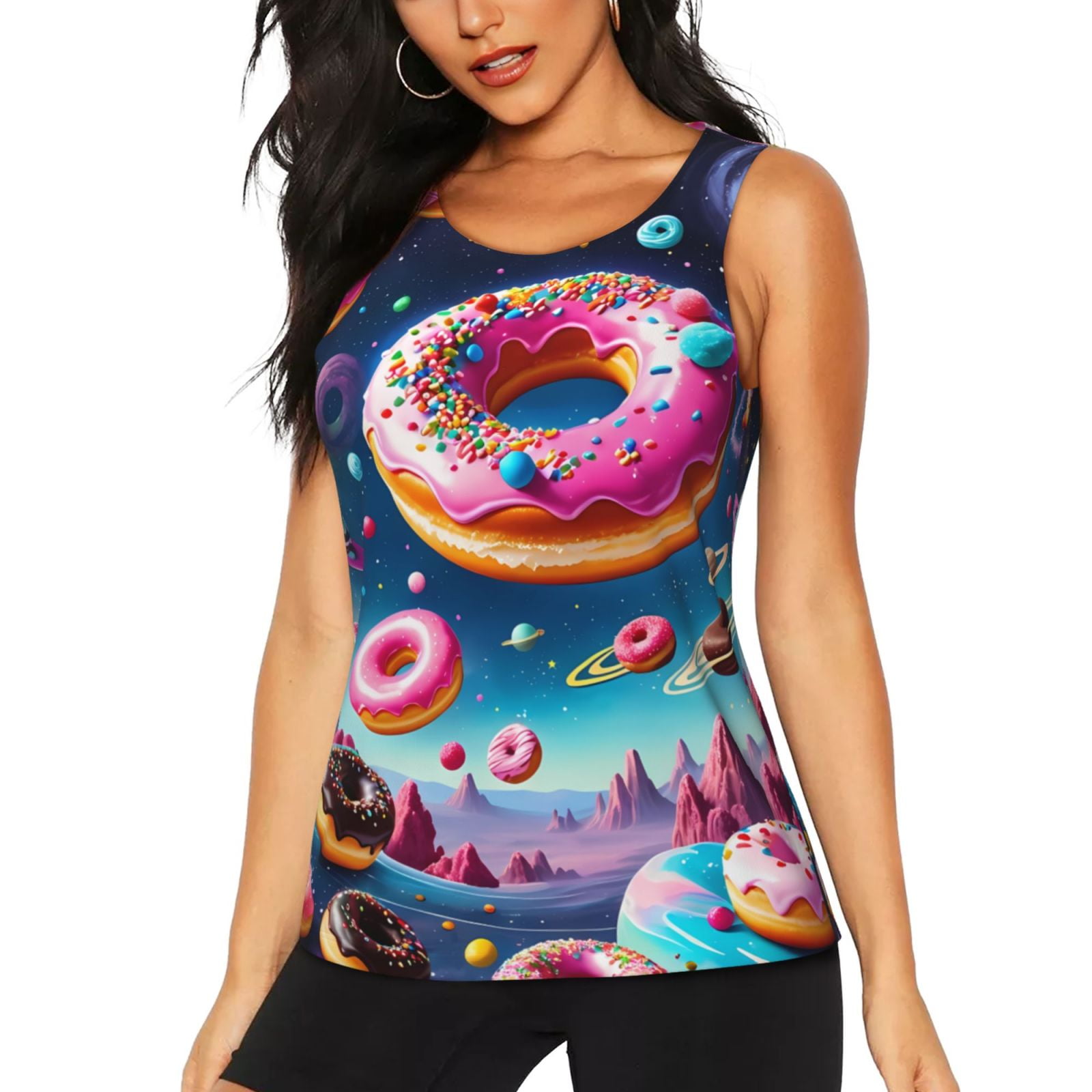 Cauagu Starry Sky Colorful Donut for Women's Workout Tank Tops ...