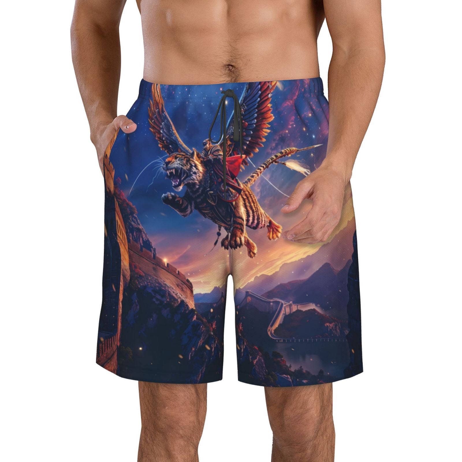 Cauagu Starry Sky Flying Tiger Print Men's Swim Trunks,Hawaiian Bathing ...