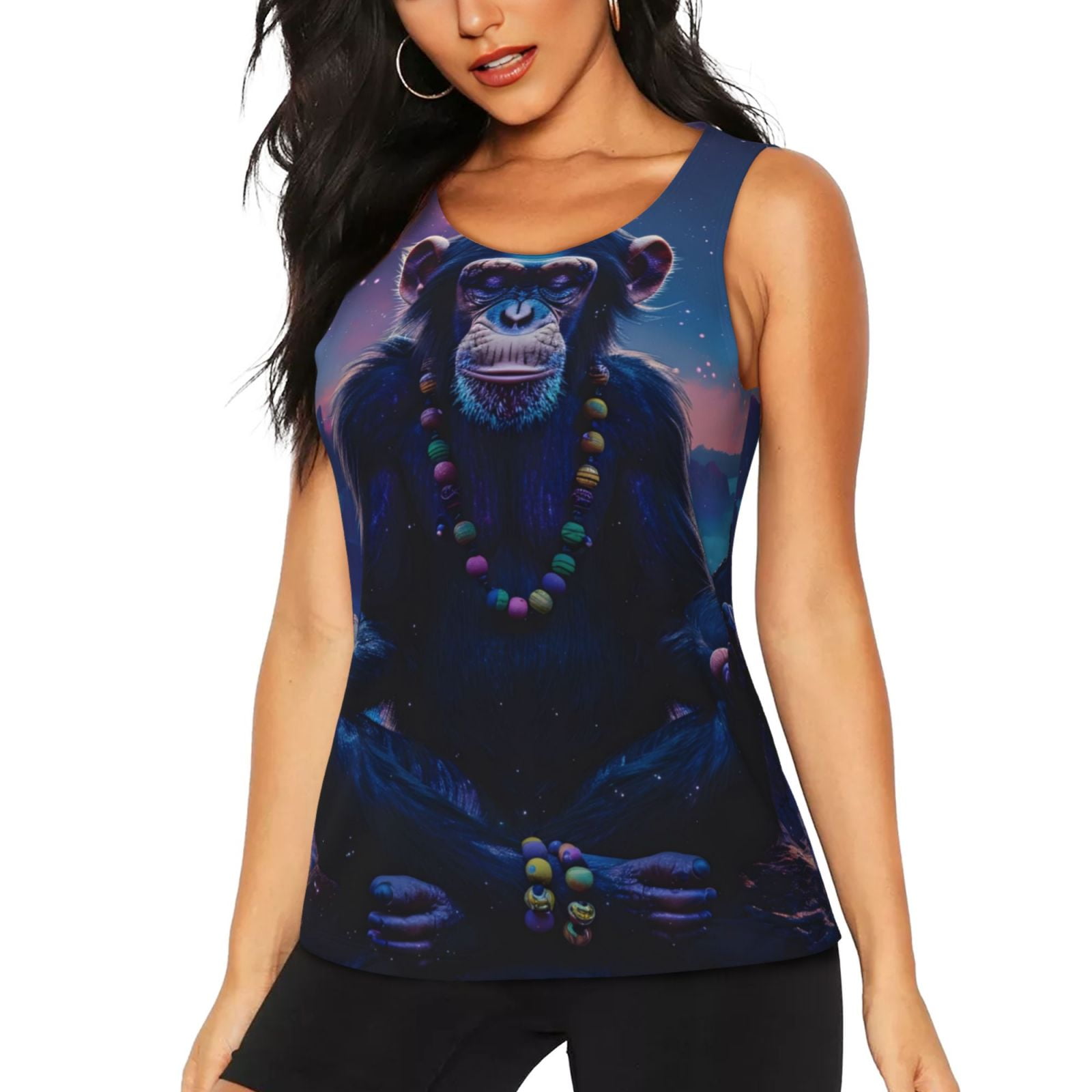 Cauagu Starry Sky Meditating Chimpanzees for Women's Workout Tank Tops ...