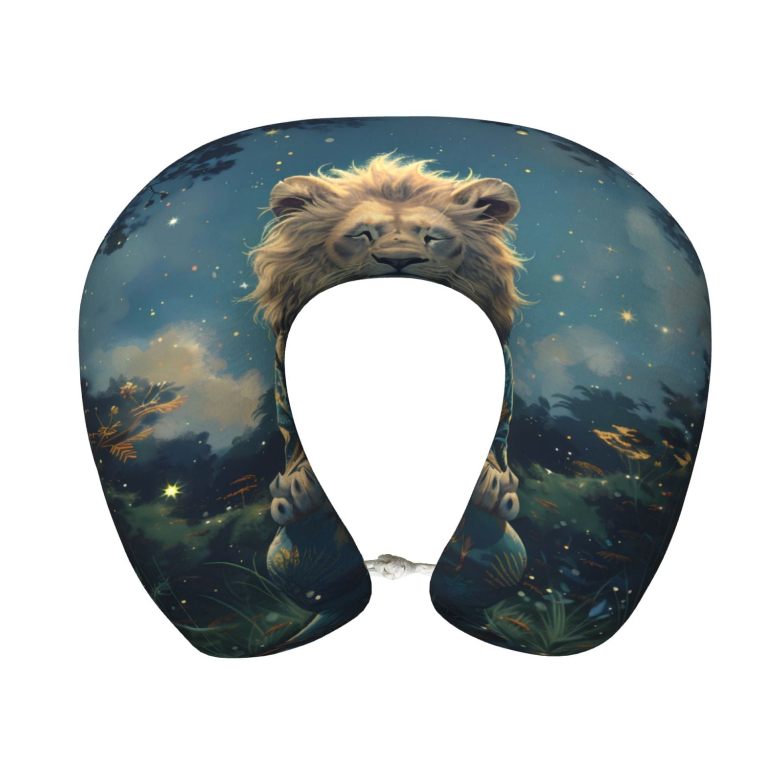 Cauagu Starry Sky Meditating Lion Pattern Travel Pillow Memory Foam, U ...
