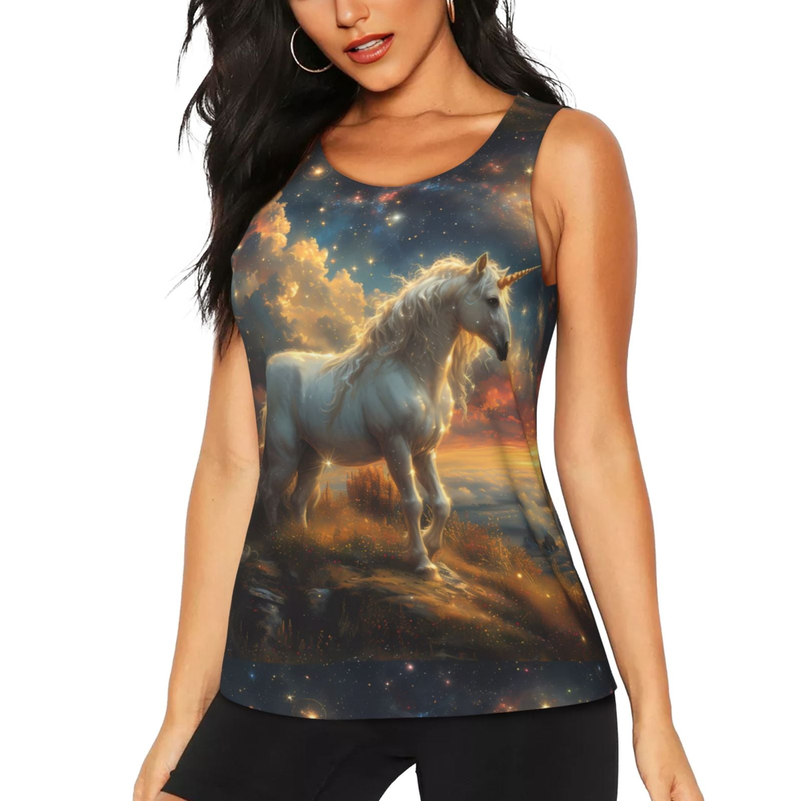 Cauagu Starry Sky White Horse for Women's Workout Tank Tops Sleeveless ...