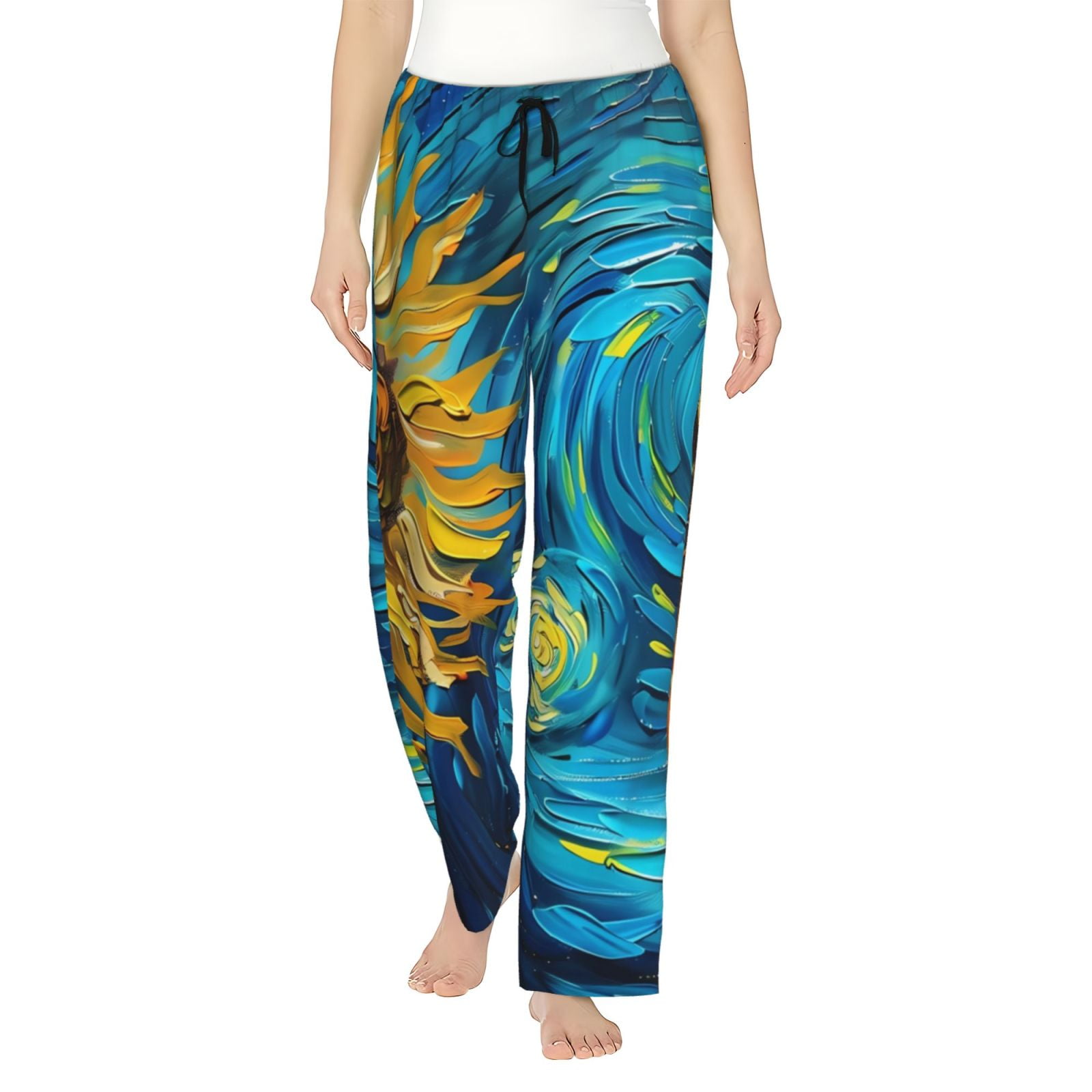 Cauagu Starry Sunflower Dreamscape Pajama Pants for Women Loose Fit Wide Leg Trouser Pants ...