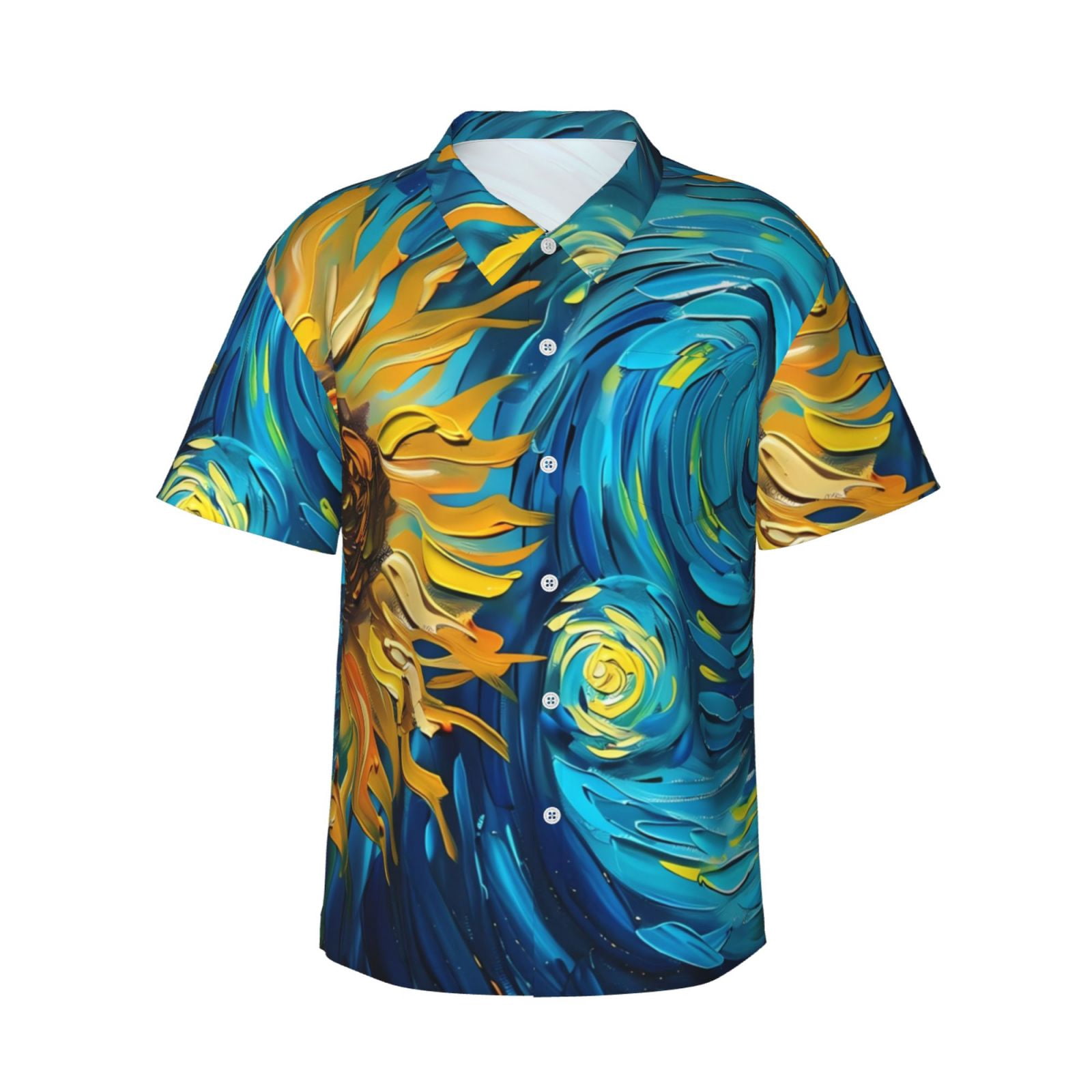 Cauagu Starry Sunflower Dreamscape Print Hawaiian Shirt for Men,Casual ...