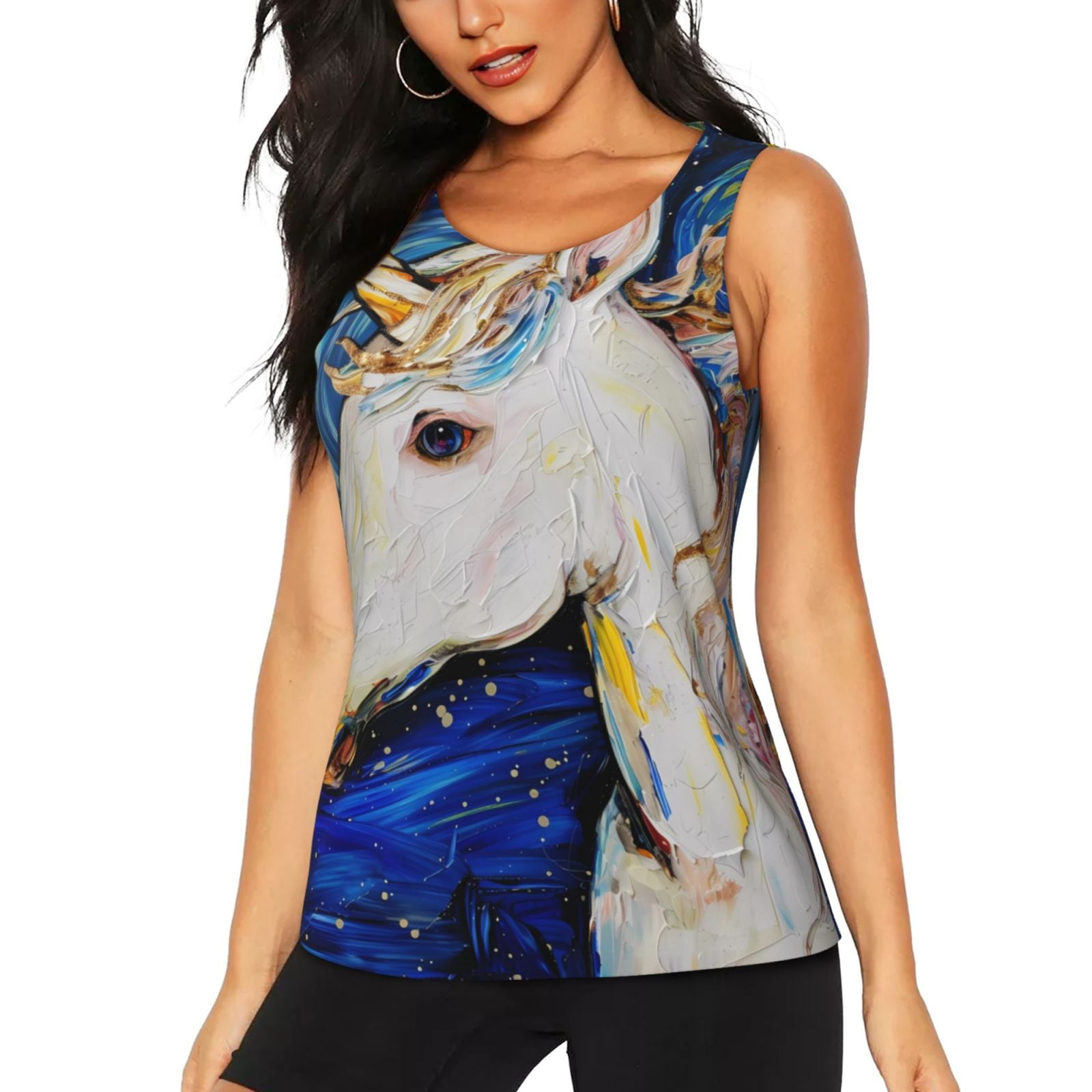 Cauagu Starry White Horse for Women's Workout Tank Tops Sleeveless ...