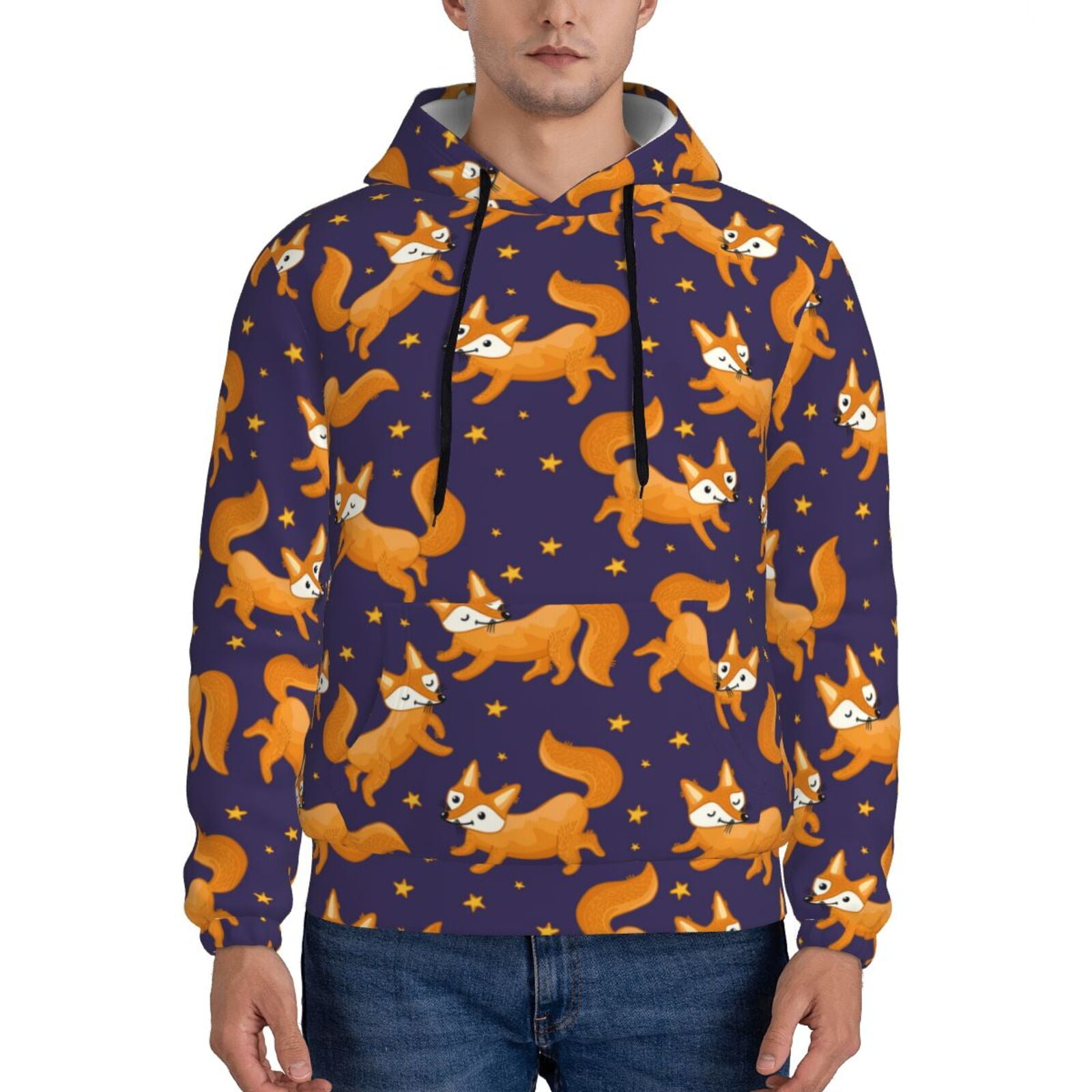 Cauagu Stars and Fox Cute for Men's Pullover Hooded Sweatshirt Athletic ...