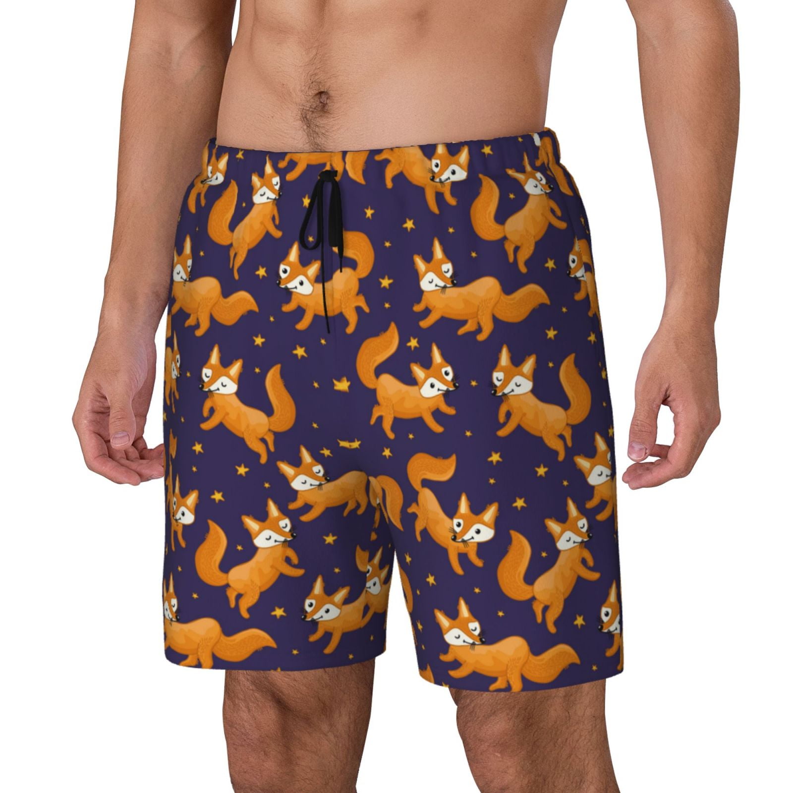 Cauagu Stars and Fox Cute Print Mens Swim Trunks Quick Dry Board Shorts ...
