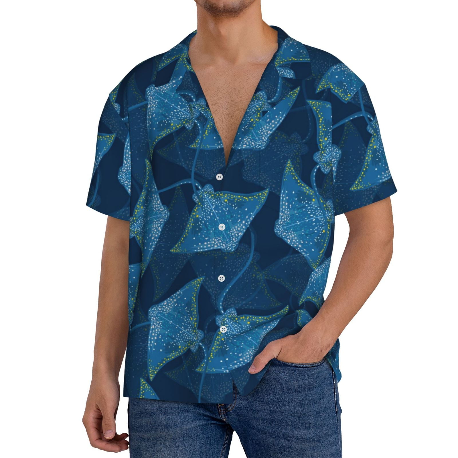 Cauagu Stingray Men's Short Sleeve Button Down Hawaiian Shirt for Men ...