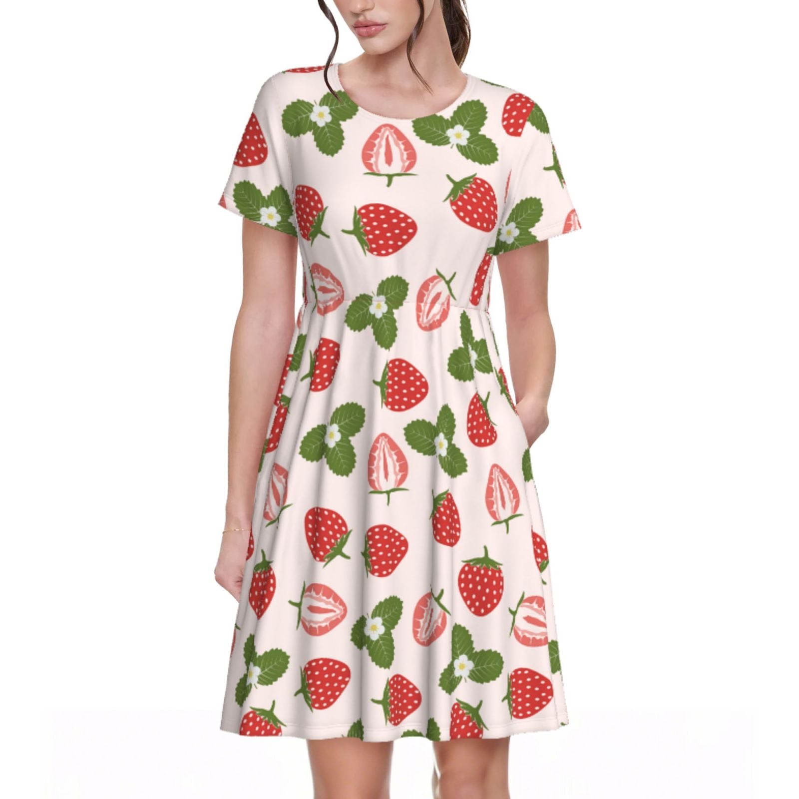 Cauagu Strawberries And Leaf Print Summer Dresses for Women 2025 Loose ...
