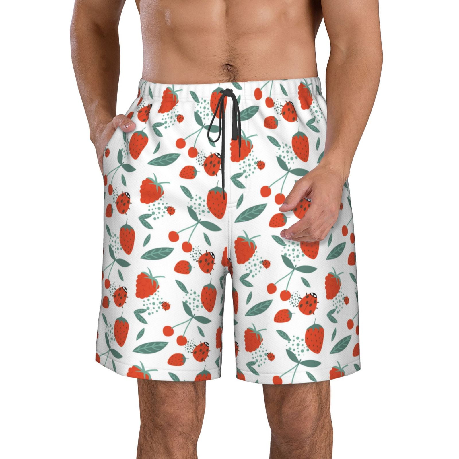 Cauagu Strawberries Print Men's Swim Trunks,Hawaiian Bathing Suit ...