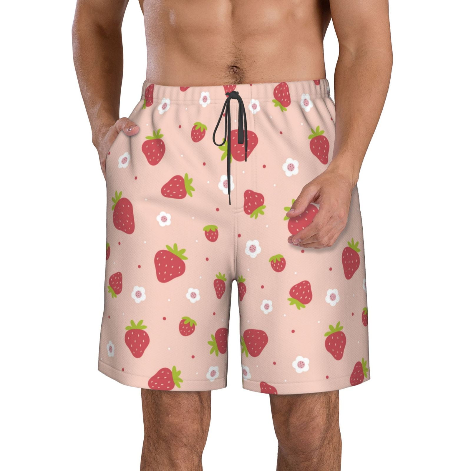 Cauagu Strawberries Print Men's Swim Trunks,Hawaiian Bathing Suit ...