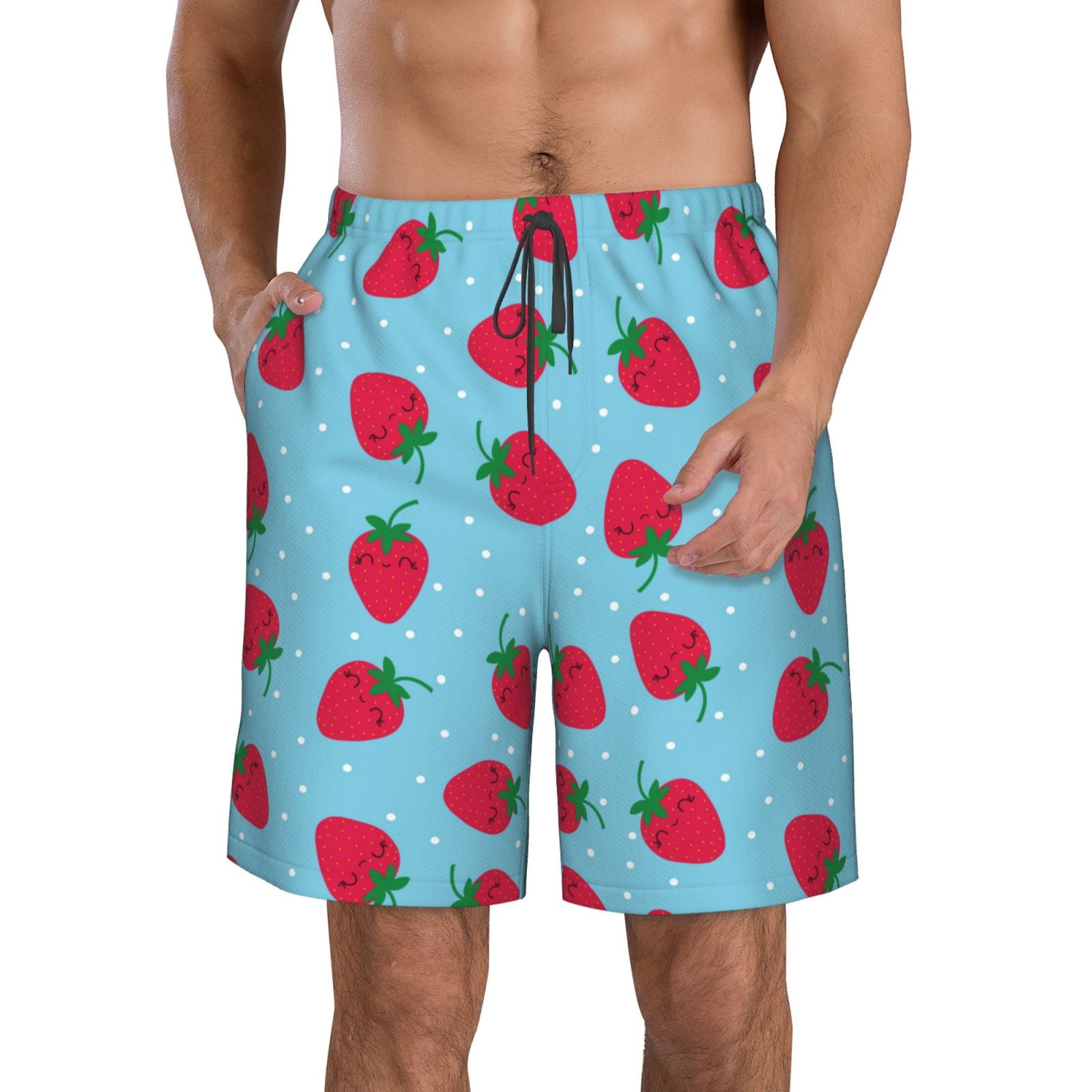 Cauagu Strawberries Print Men's Swim Trunks,Hawaiian Bathing Suit ...