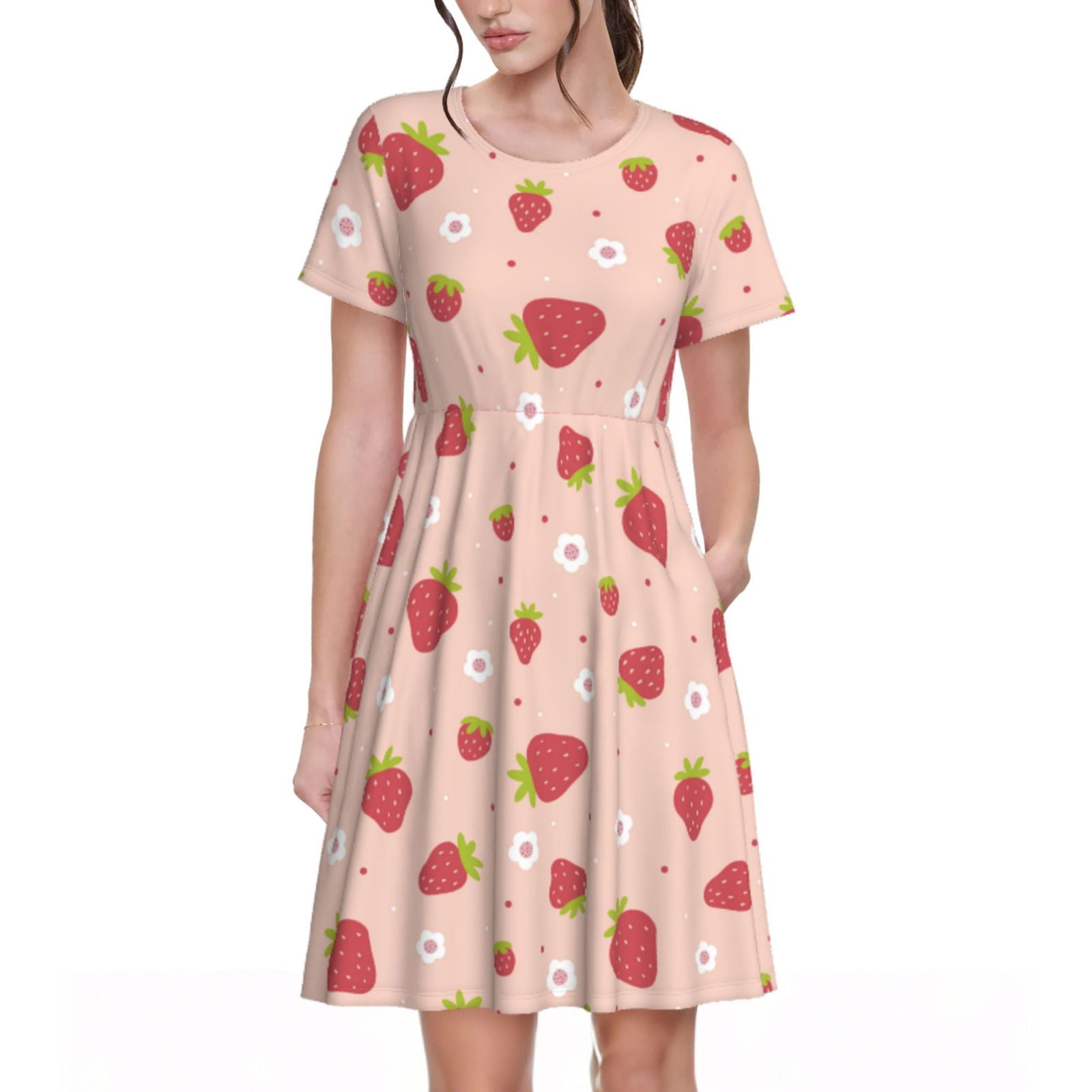 Cauagu Strawberries Print Summer Dresses for Women 2025 Loose Short ...