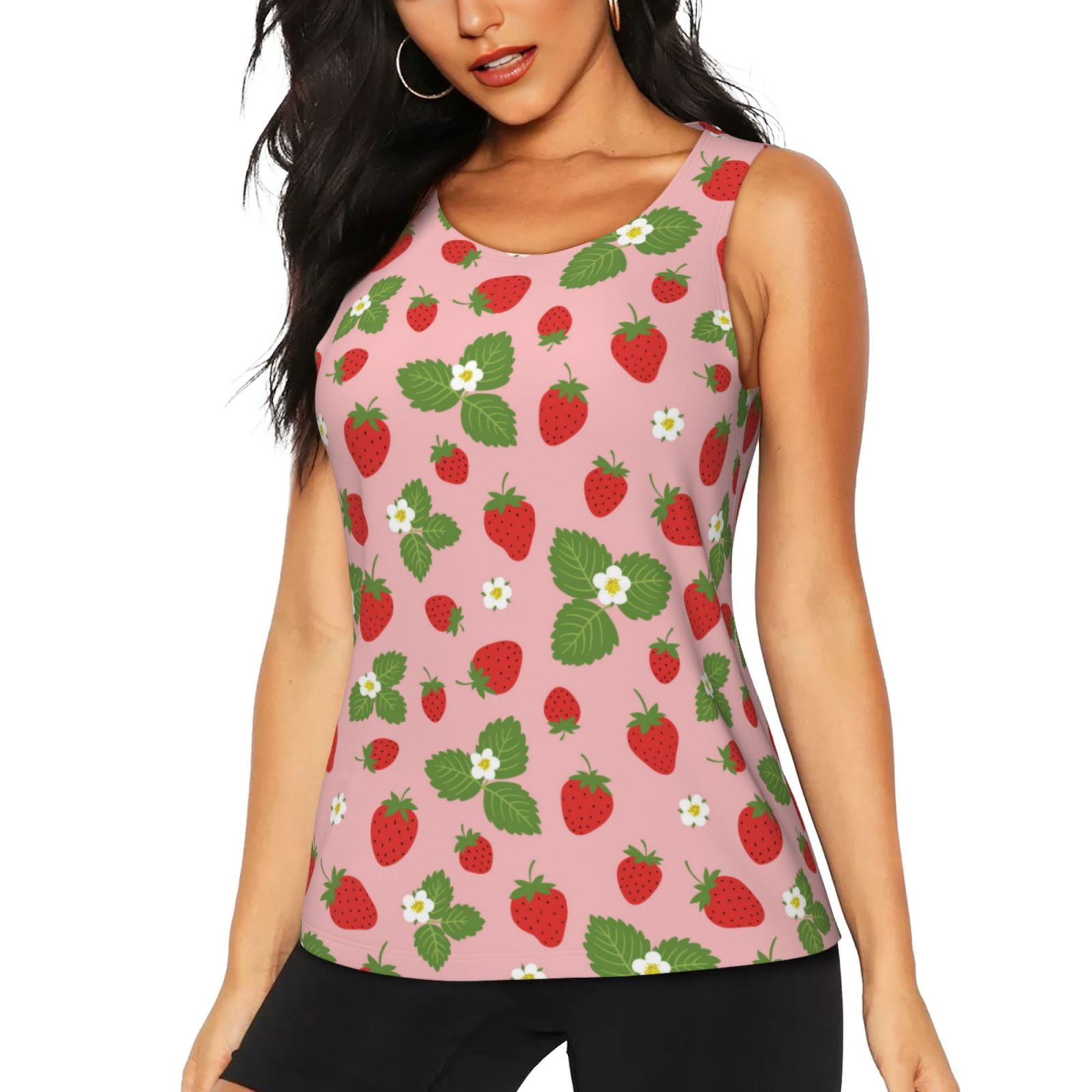 Cauagu Strawberries for Women's Workout Tank Tops Sleeveless Running ...