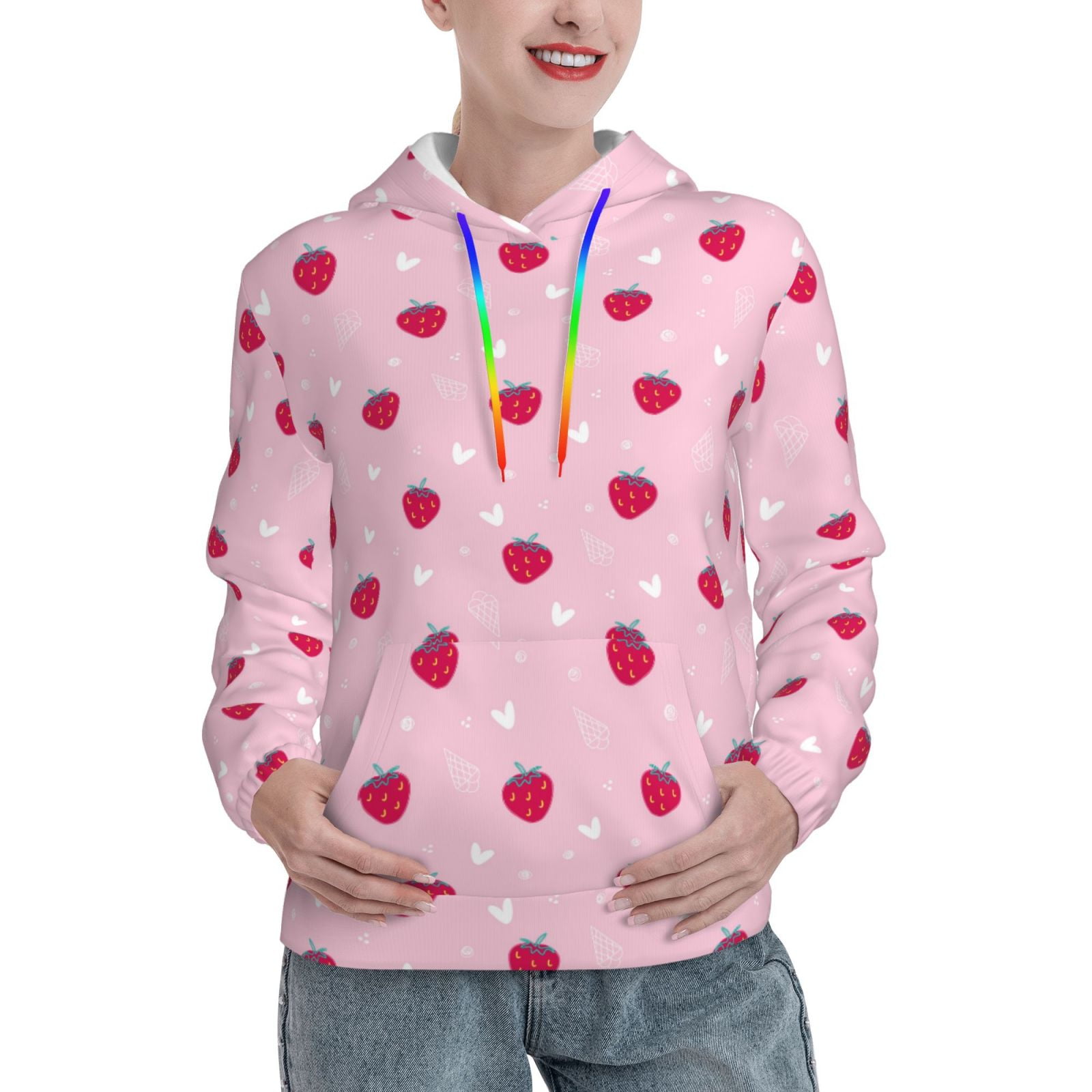 Cauagu Strawberry And Heart for Women's Hooded Sweatshirts Pullover ...