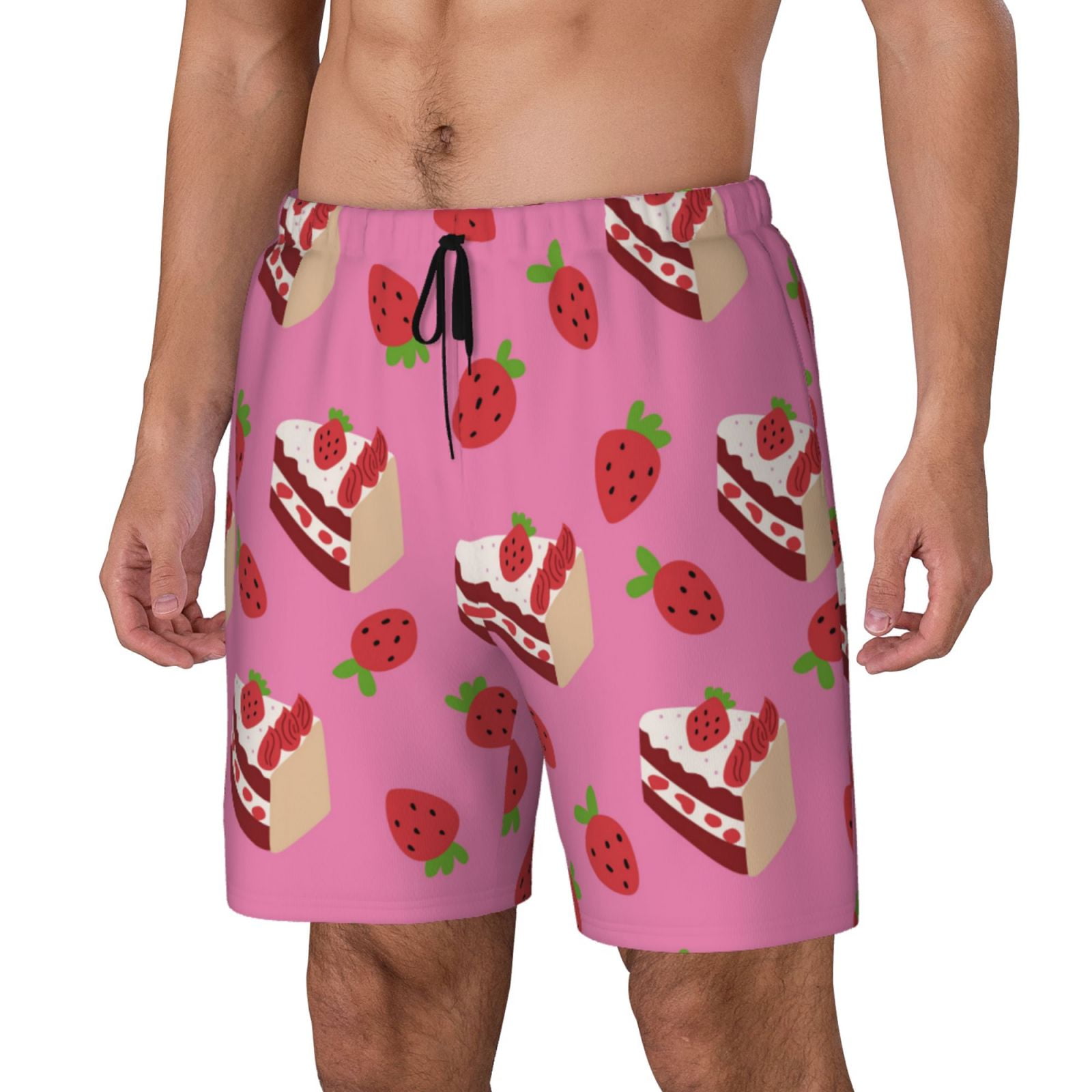 Cauagu Strawberry Cake Print Mens Swim Trunks Quick Dry Board Shorts ...
