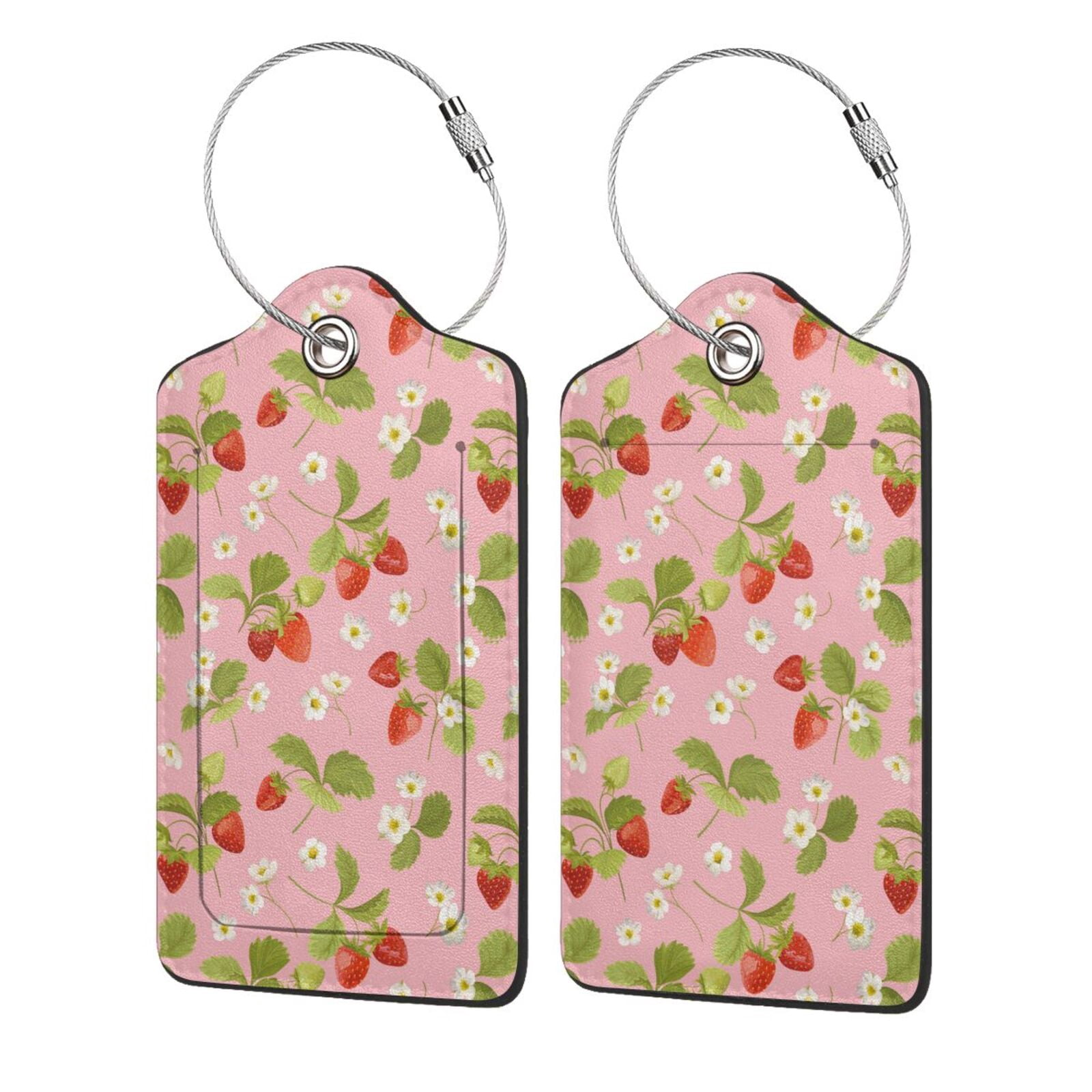 Cauagu Strawberry Floral Print Luggage Tags,Leather Luggage Tags for ...