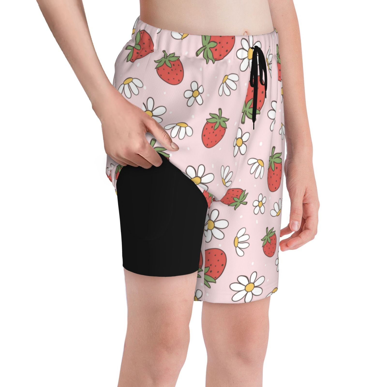 Cauagu Strawberry Floral Print Swim Trunks for Men,Youth Boys Swim ...