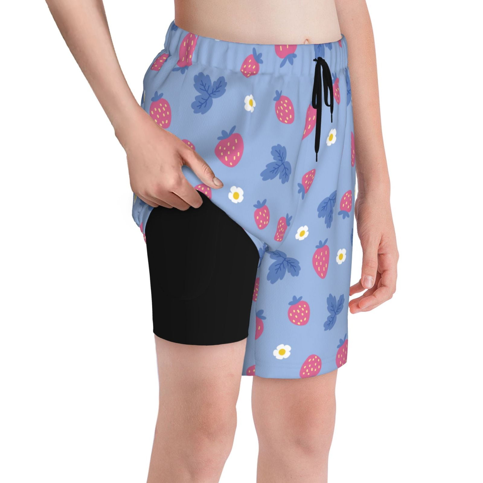 Cauagu Strawberry And Flowers Print Swim Trunks for Men,Youth Boys Swim ...