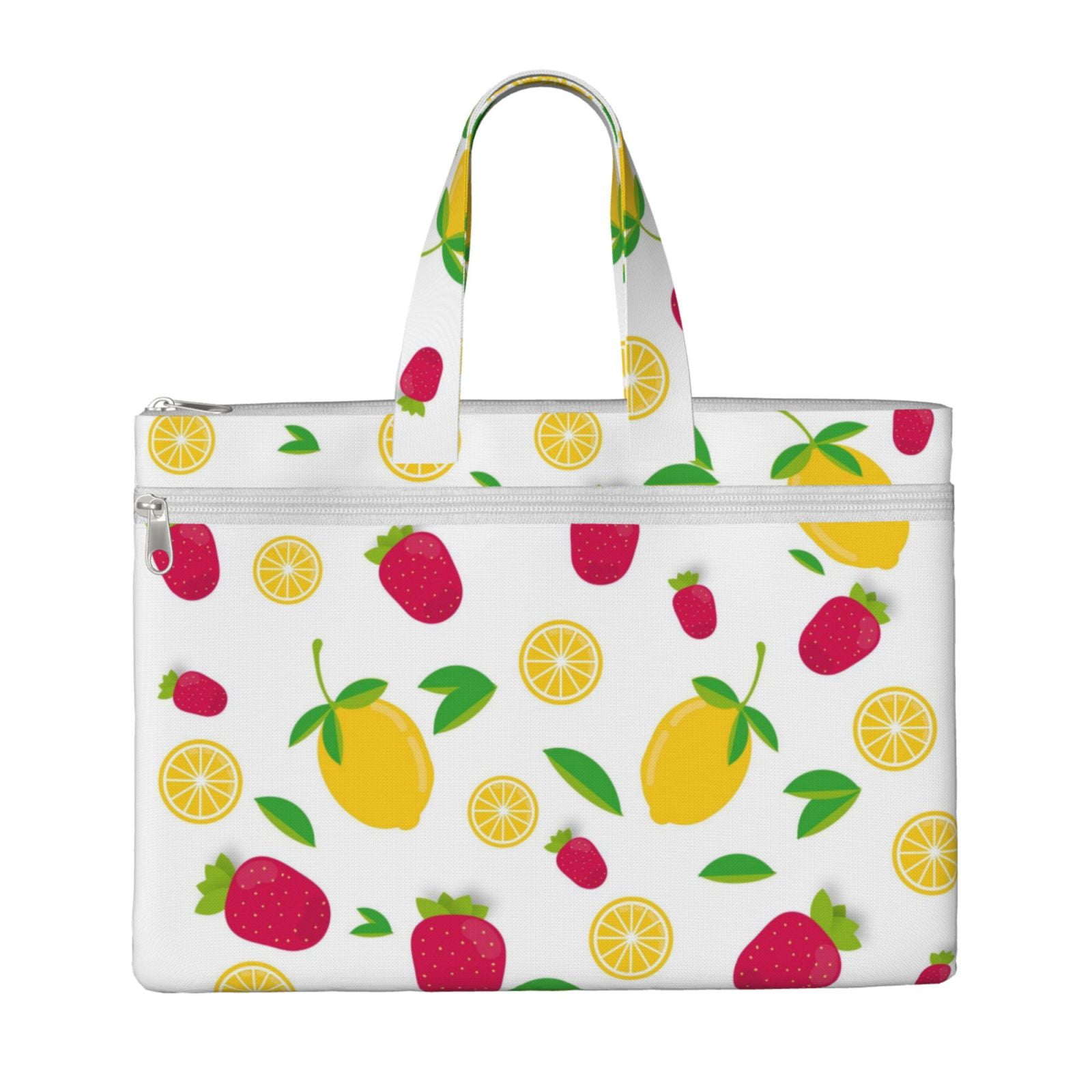 Cauagu Strawberry and Lemon Pattern Canvas Tote File Bag, Zipper Tote ...
