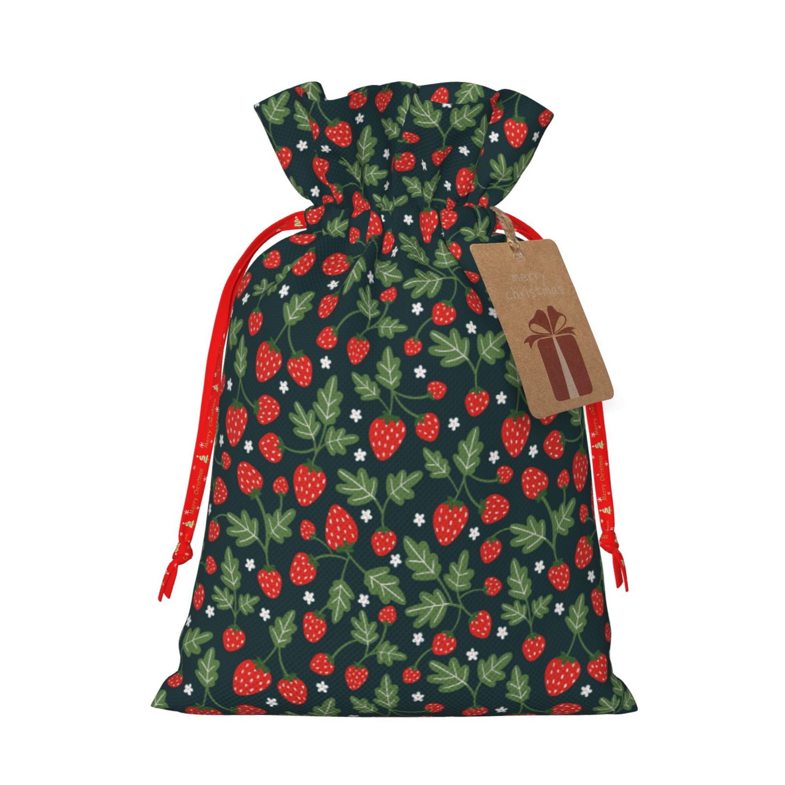 Cauagu Strawberry Pattern Christmas Gift Bag,Drawstring Xmas Gift Bags ...