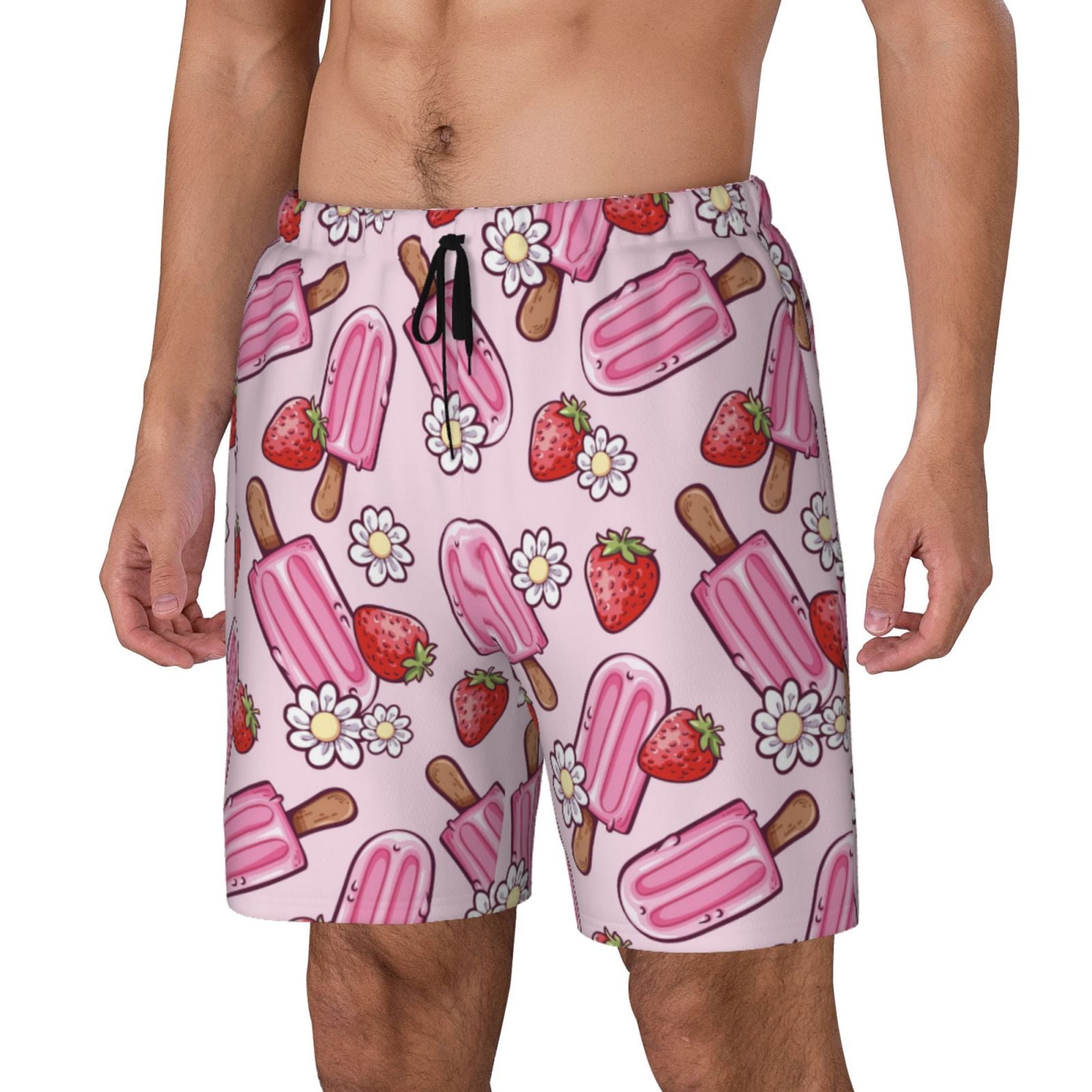 Cauagu Strawberry Popsicle Print Mens Swim Trunks Quick Dry Board ...